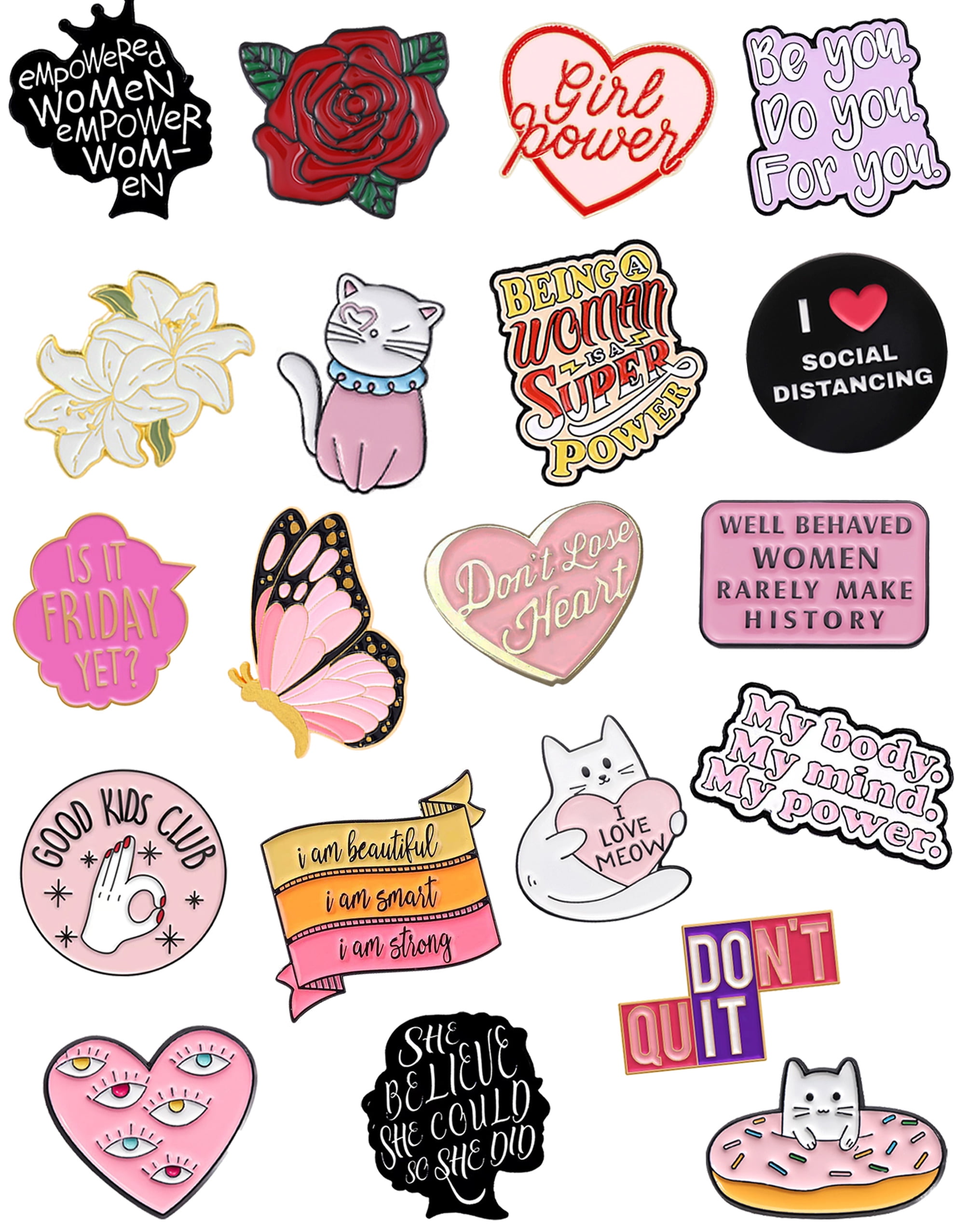 SANYANO 20 Pcs Girly Enamel Pins Bulk for Backpacks, Hats, Cute Brooch ...