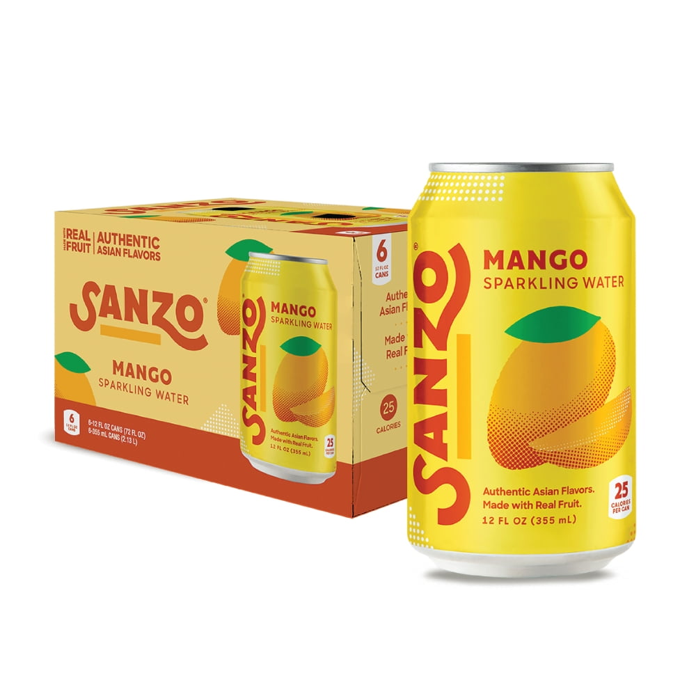 Sanzo Mango Sparkling Water, No Artificial Flavors, 12 fl oz, 6 Pack Cans - Walmart.com