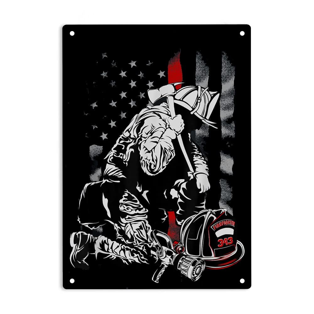 SAODOMA Fireman American Flag Sign Metal Tin Signs, Thin Red Line ...