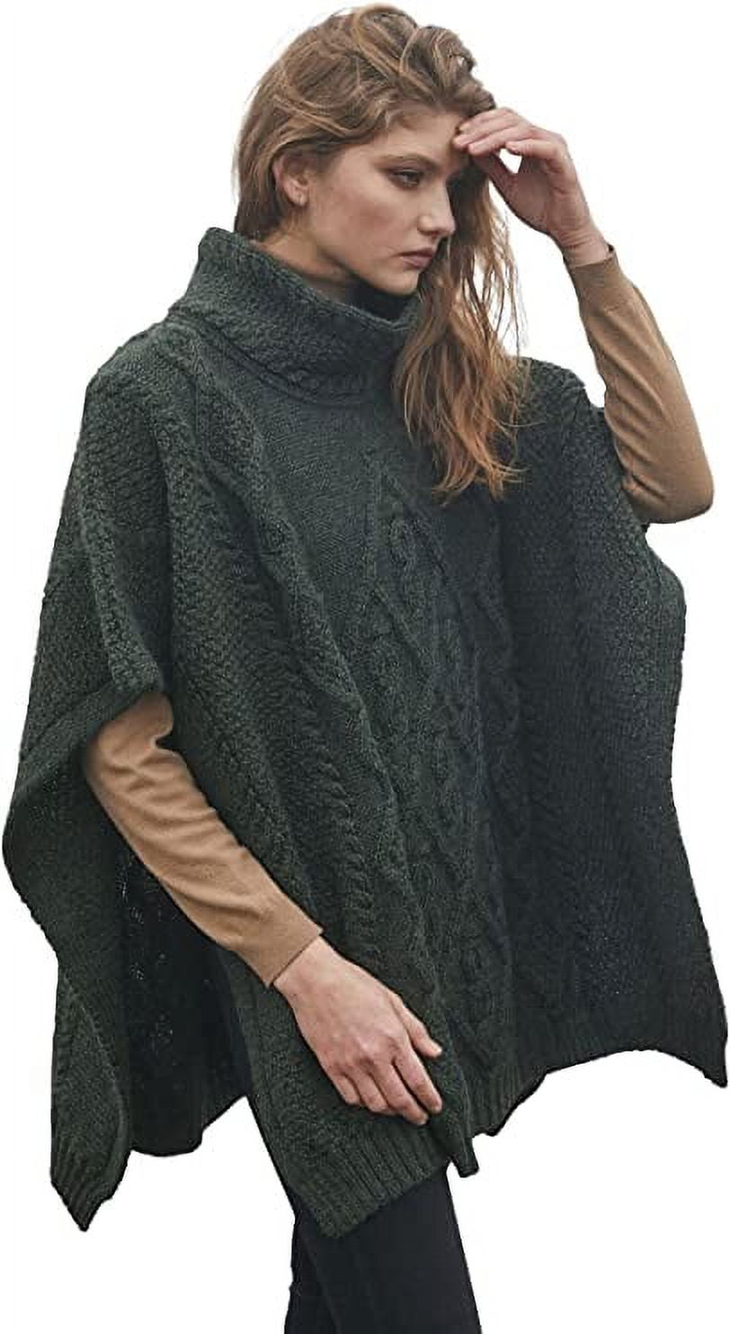 SAOL 100% Merino Wool Aran Cowl Neck Knitted Poncho Irish Cape from ...
