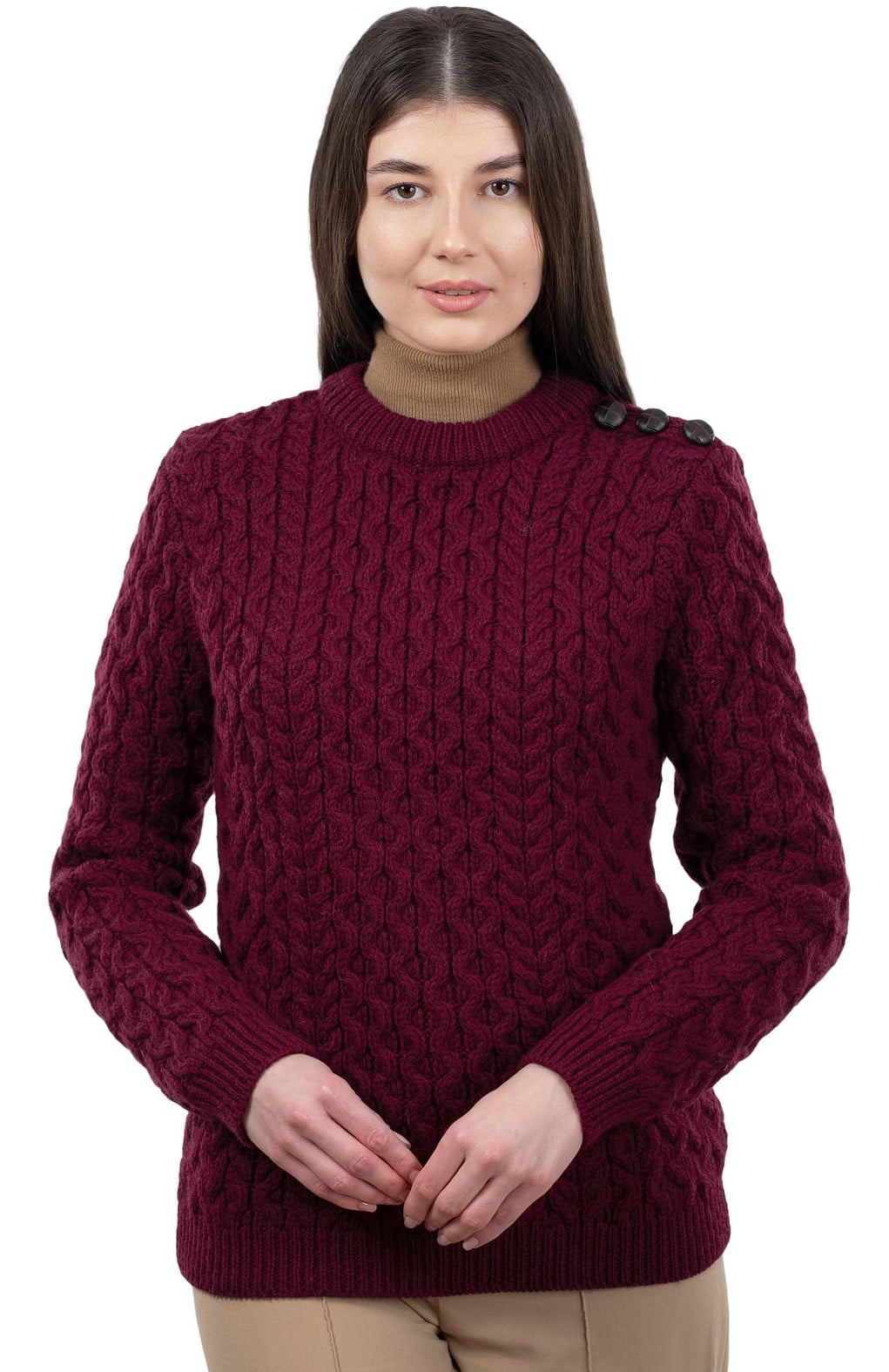 SAOL 100% Merino Wool Aran Women's Irish Cable Knit Sweater Fisherman ...