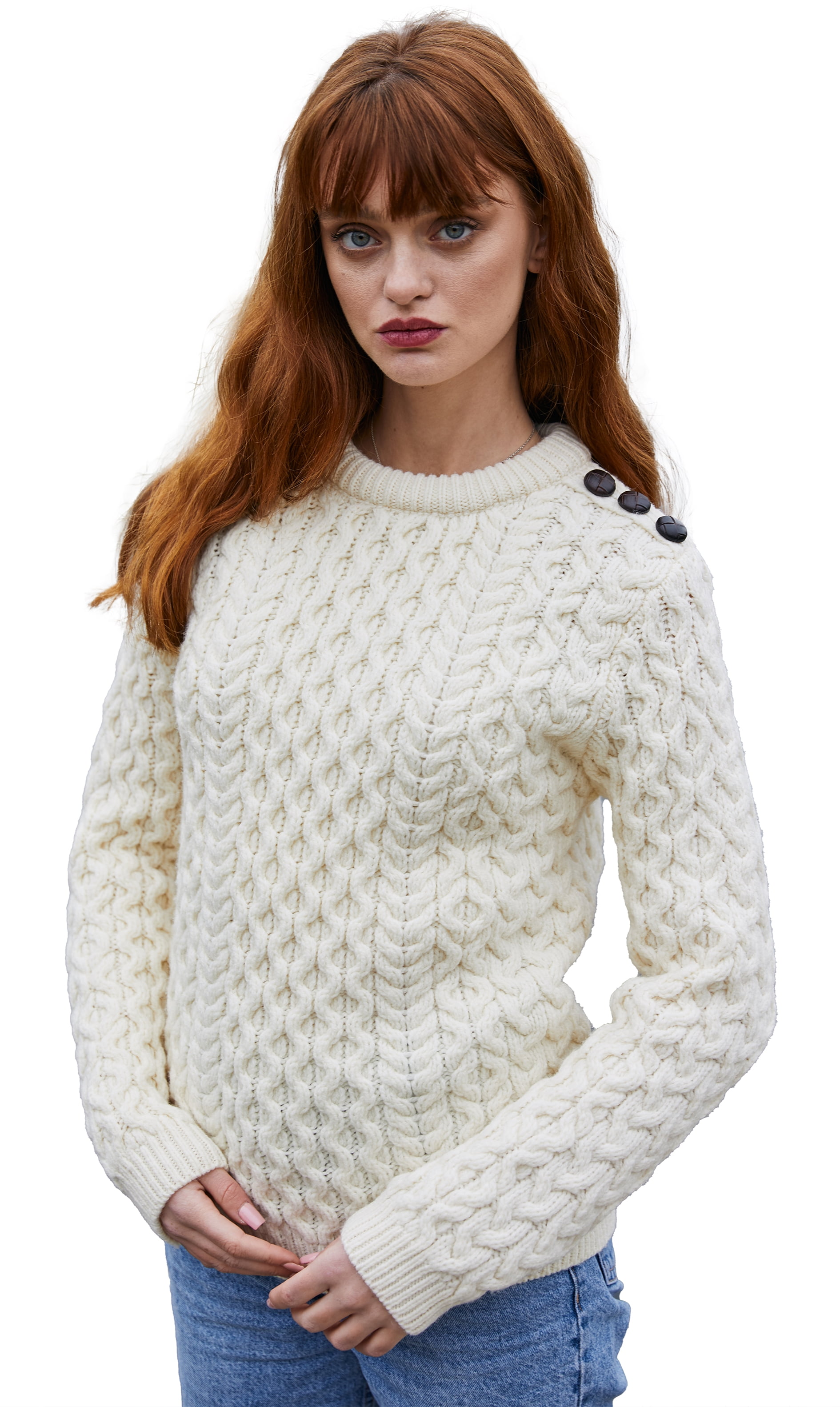 SAOL 100% Merino Wool Aran Women's Irish Cable Knit Sweater Fisherman ...