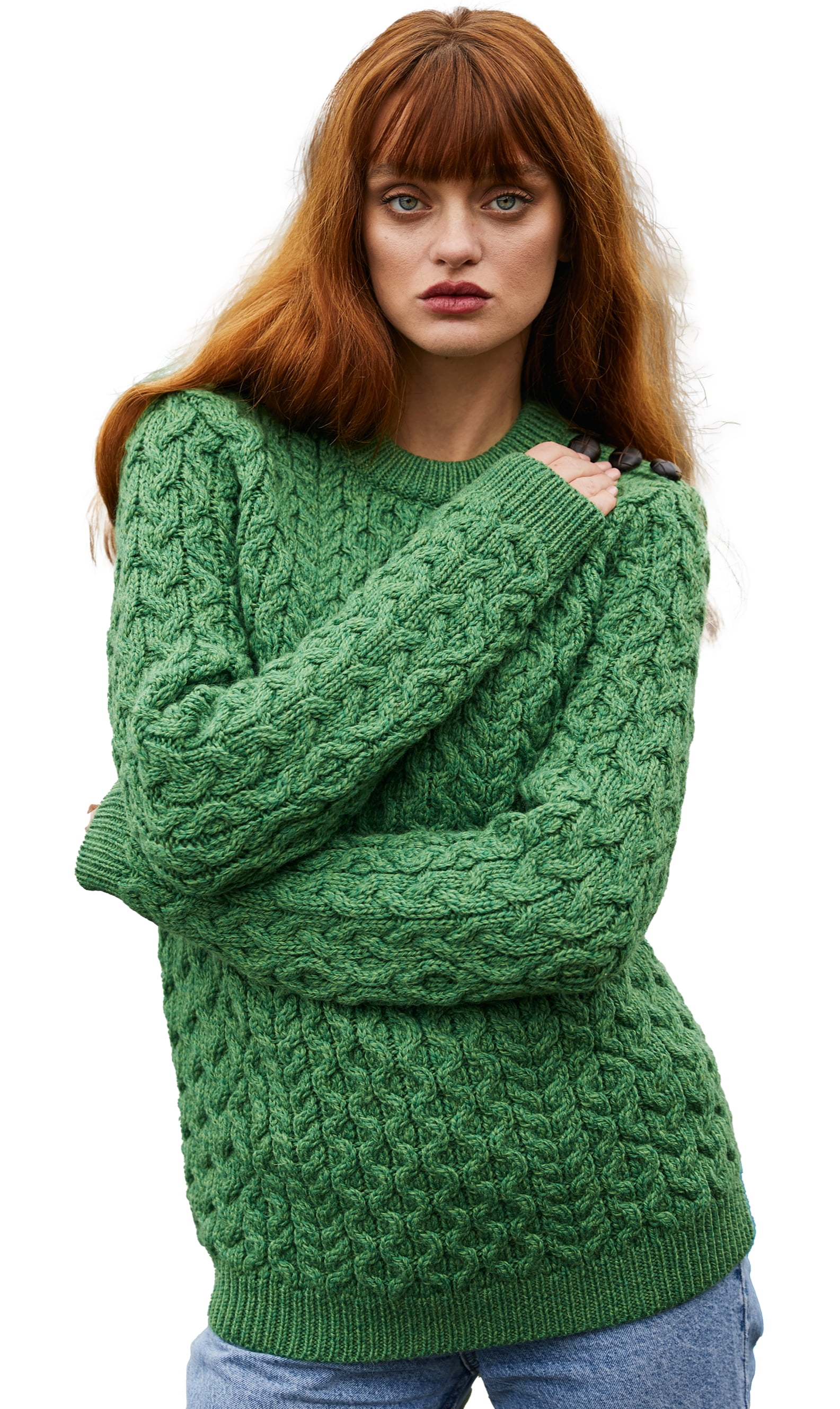 SAOL 100% Merino Wool Aran Women's Irish Cable Knit Sweater Fisherman ...