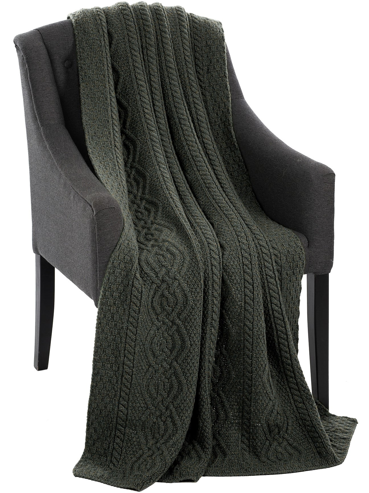 SAOL 100% Merino Wool Cable Knitted Aran Bed Throw Blanket Couch Sofa ...