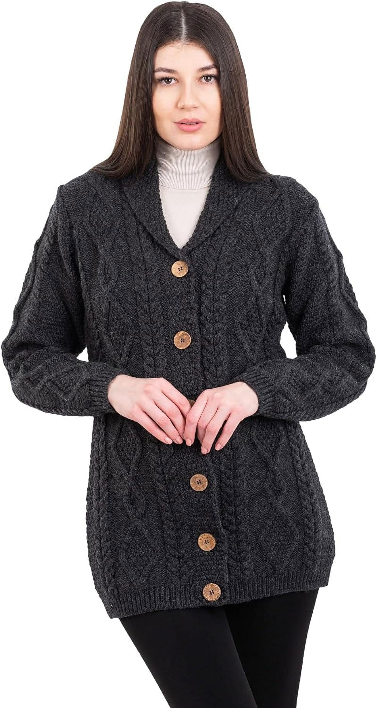 SAOL 100 % Merino Wool Ladies Shawl Collar Cardigan - Walmart.com