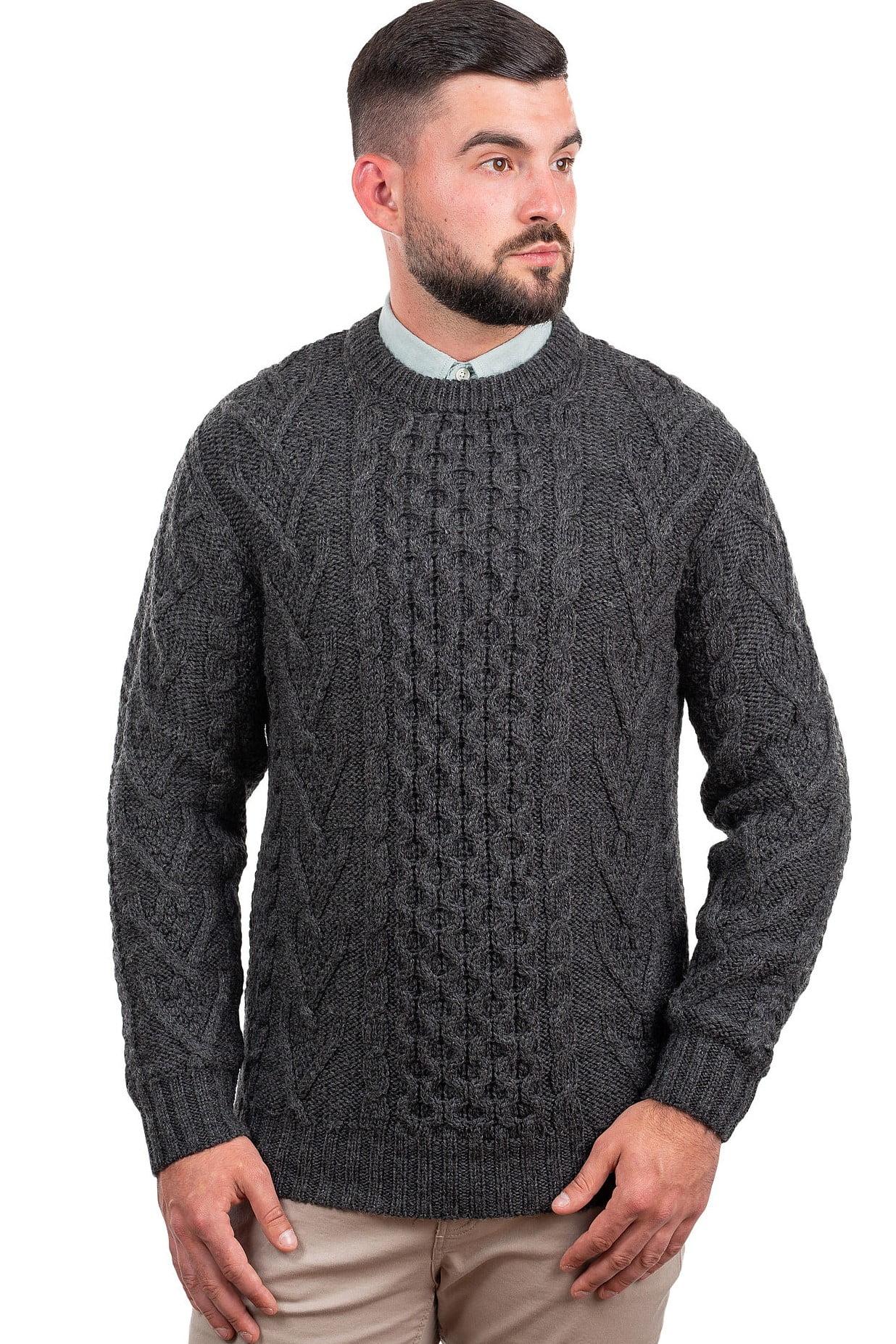 SAOL 100% Merino Wool Men's Aran Cable Knit Irish Sweater Fisherman ...