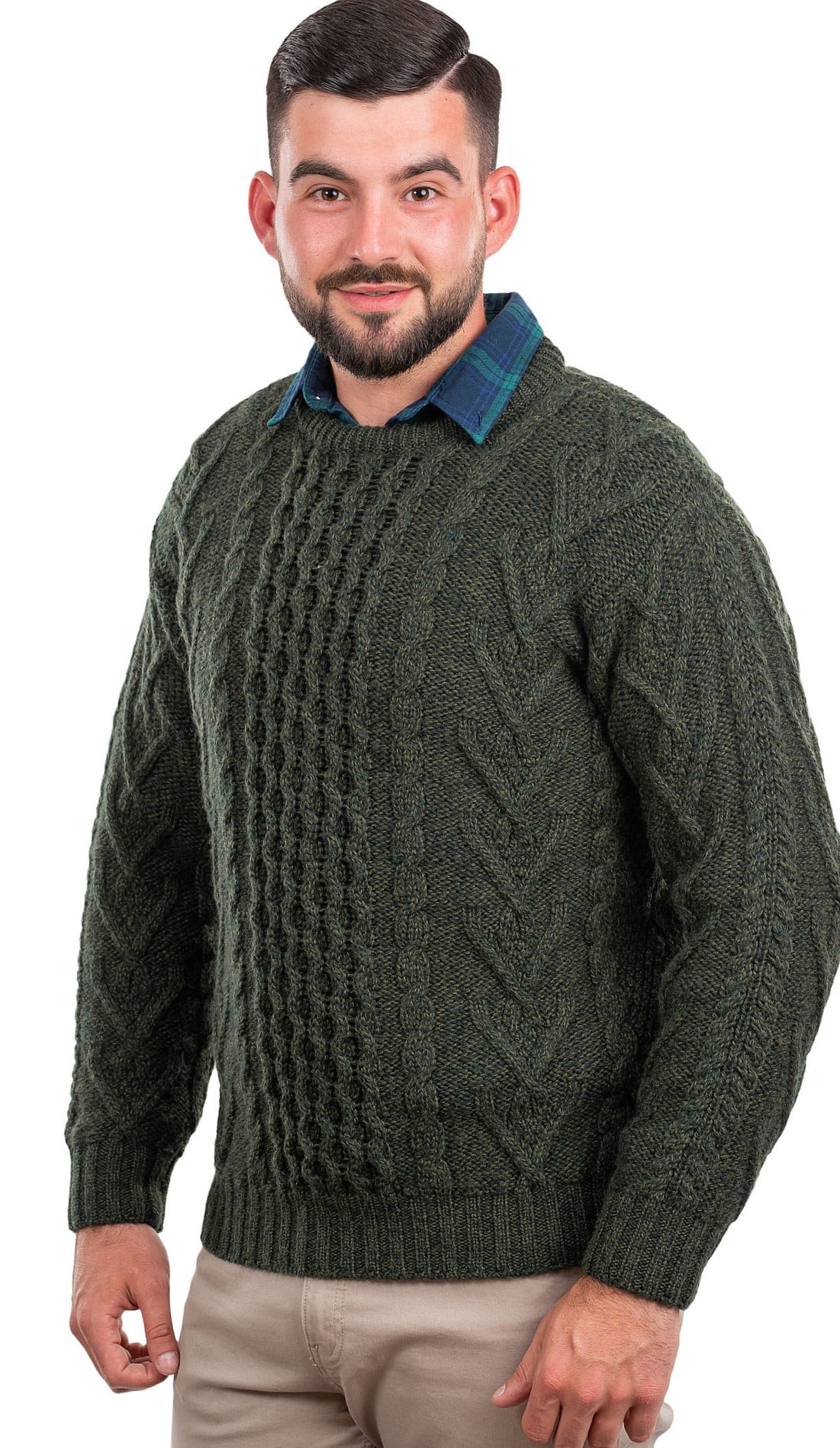 SAOL 100% Merino Wool Men's Aran Cable Knit Irish Sweater Fisherman ...