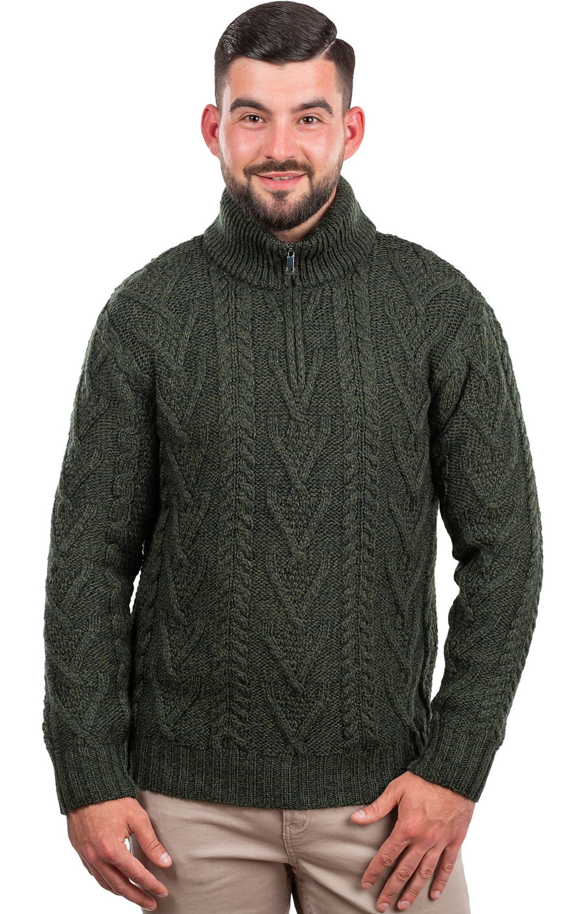 Men's Merino Wool Zip Neck Fisherman Sweater - Walmart.com