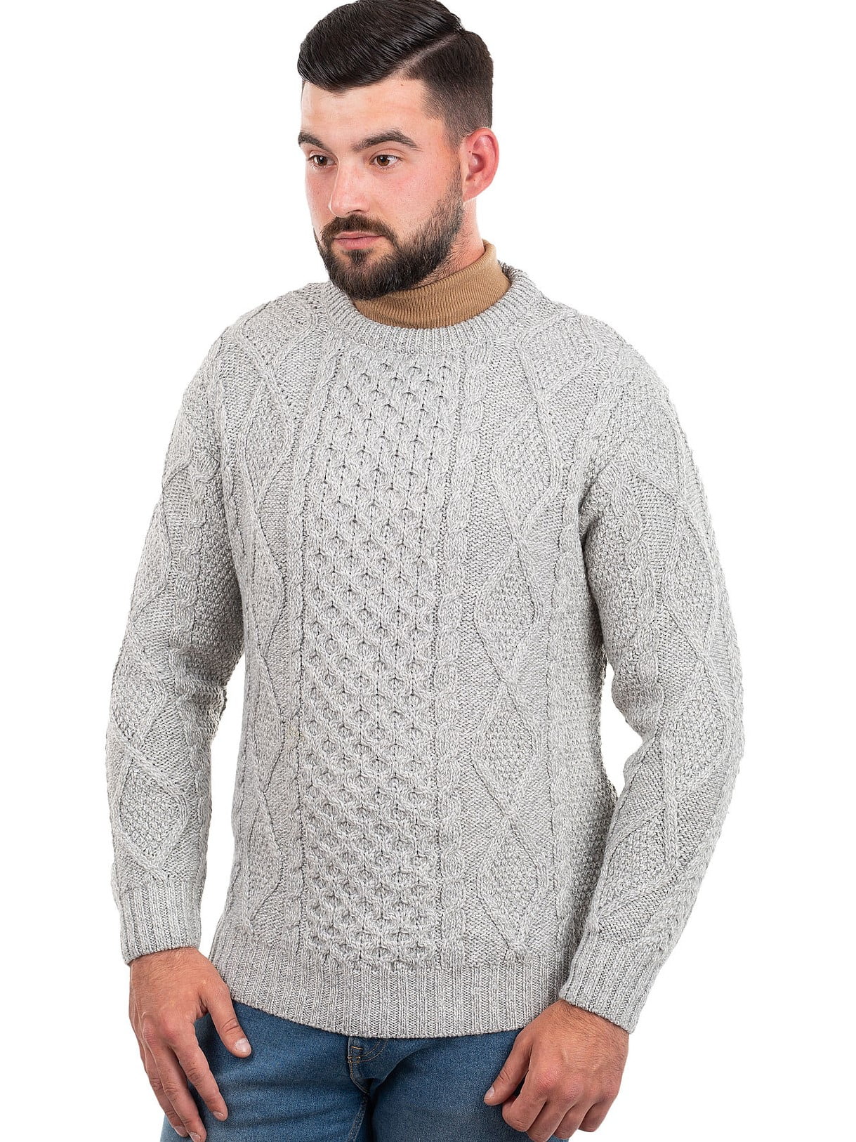 SAOL Aran 100% Wool Fisherman Cable Knit Irish Sweater for Men ...