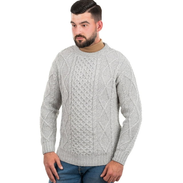SAOL Aran 100% Wool Fisherman Cable Knit Irish Sweater for Men ...
