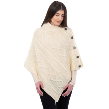 Aran Poncho Merino Wool Cable Knitted Women's Cape Made in Ireland, One ...