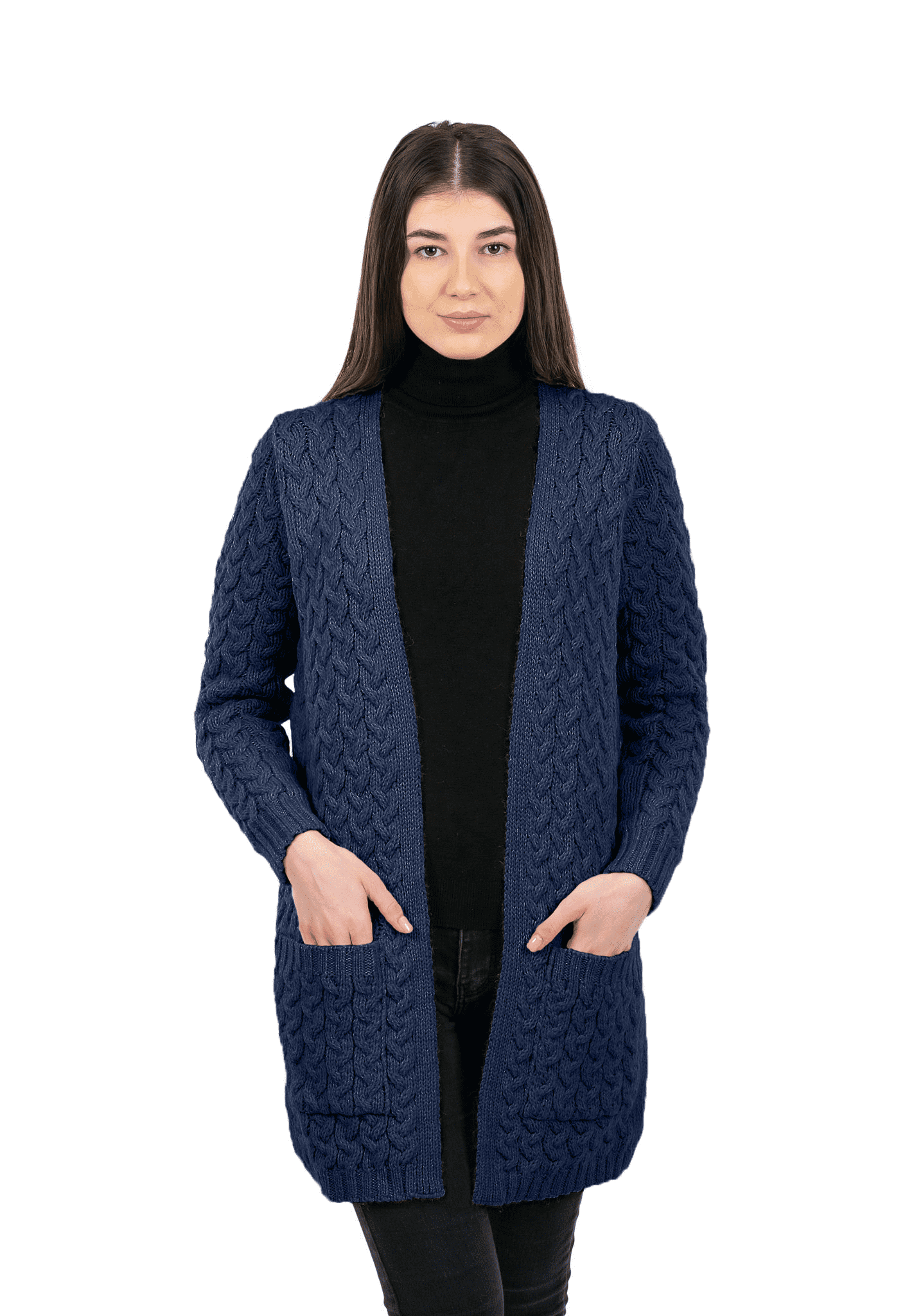 SAOL Aran Fisherman Coat Cardigan for Women Open Front Cardigan 100% ...