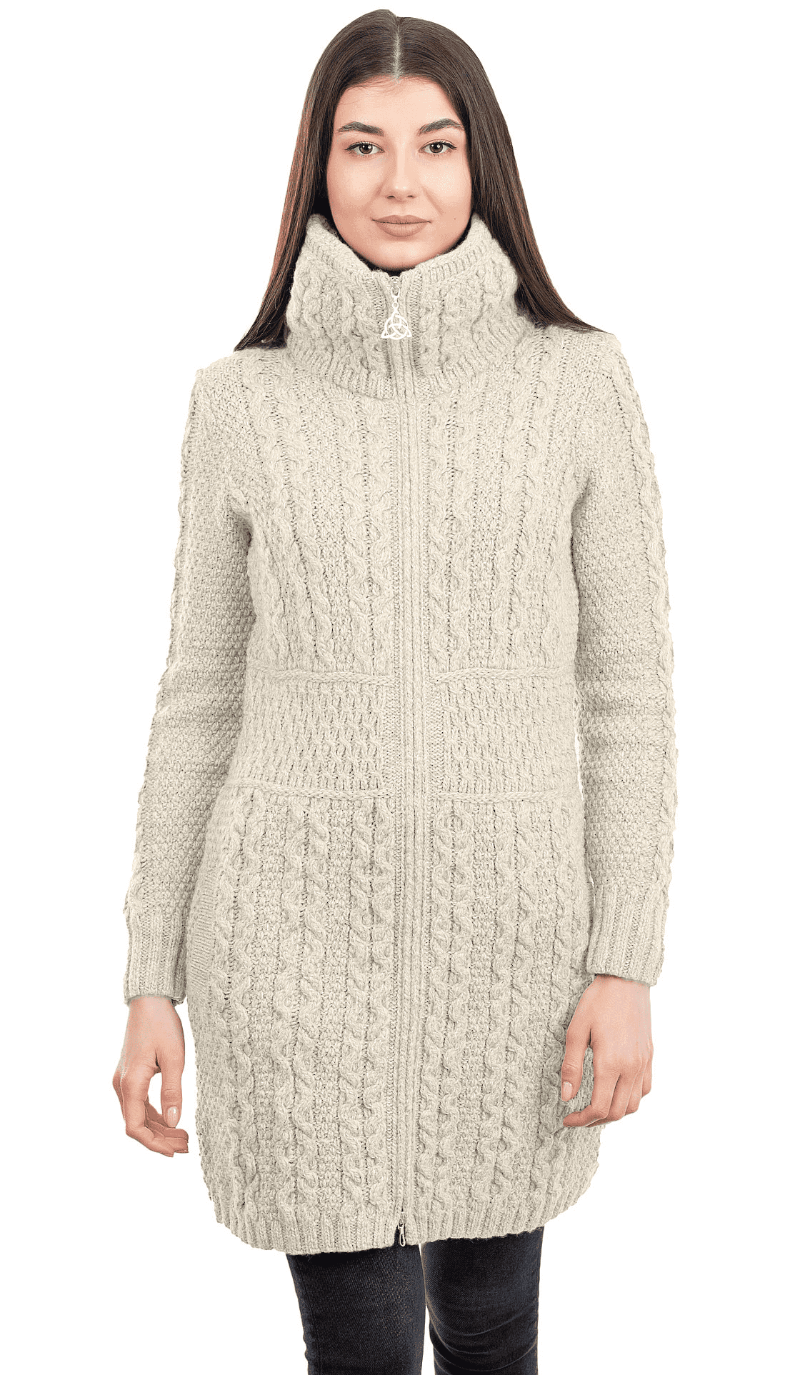 SAOL Aran Irish Cardigan with Pockets Women's 100% Merino Wool Cable ...
