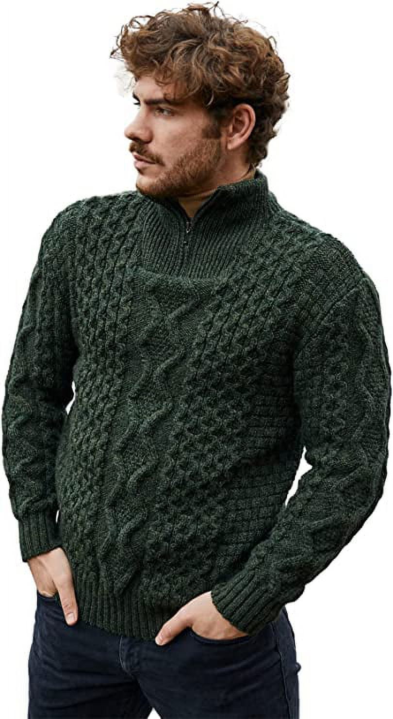 SAOL Aran Irish Fisherman Sweater Men's 100% Merino Wool Zip SAOL Aran Irish Fisherman Sweater Men's 100% Merino Wool Zip