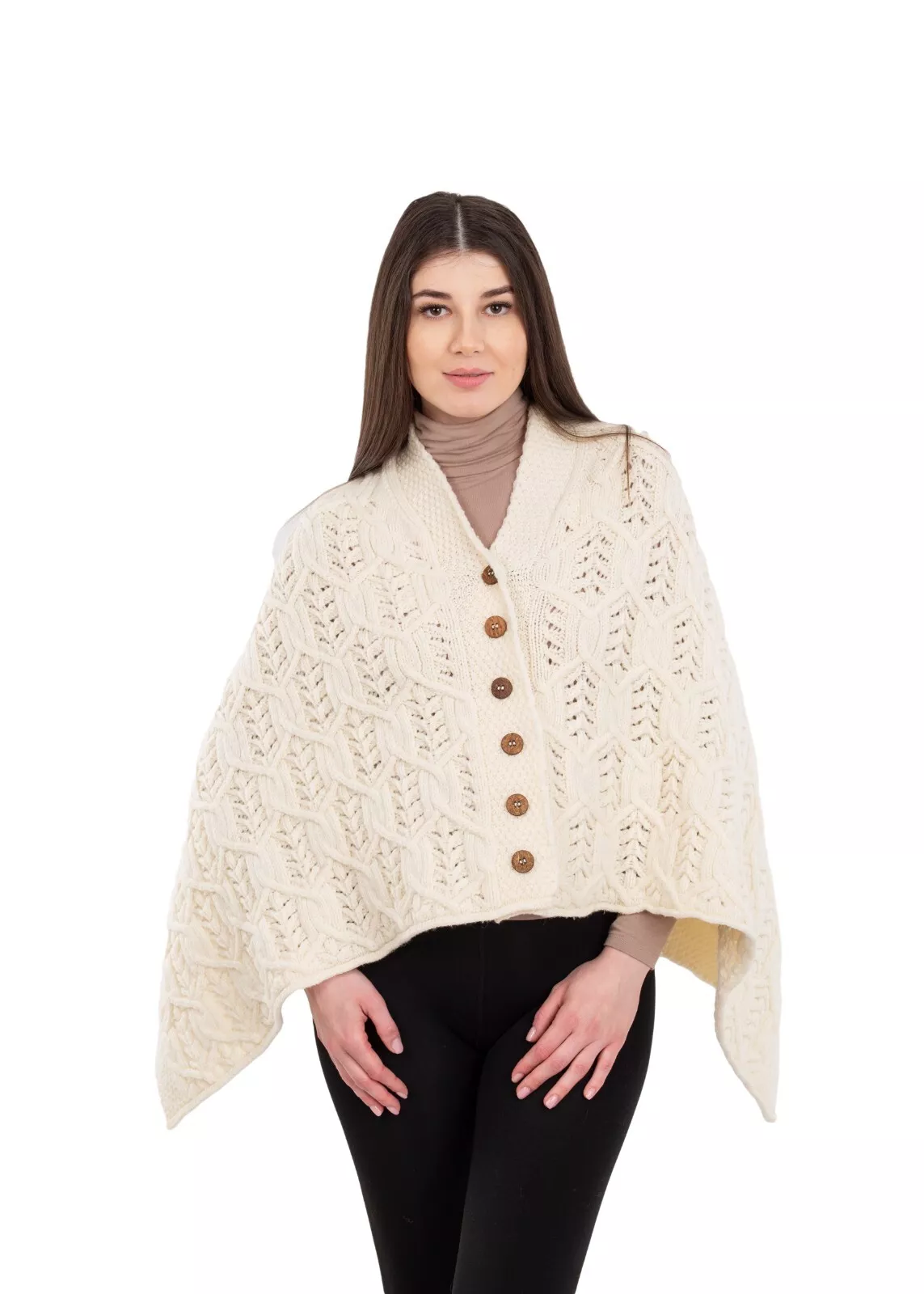 SAOL Aran Poncho 100% Merino Wool for Ladies with Buttons V-Neck Shawl - Walmart.com