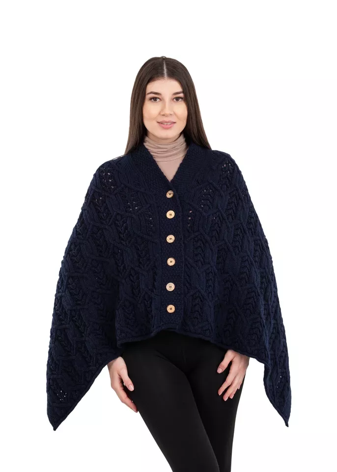 SAOL Aran Poncho 100% Merino Wool for Ladies with Buttons V-Neck Shawl - Walmart.com