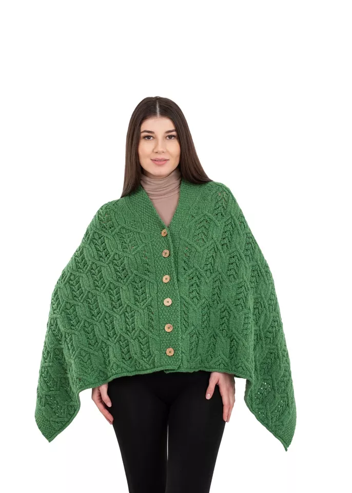 SAOL Aran Poncho 100% Merino Wool for Ladies with Buttons V-Neck Shawl - Walmart.com