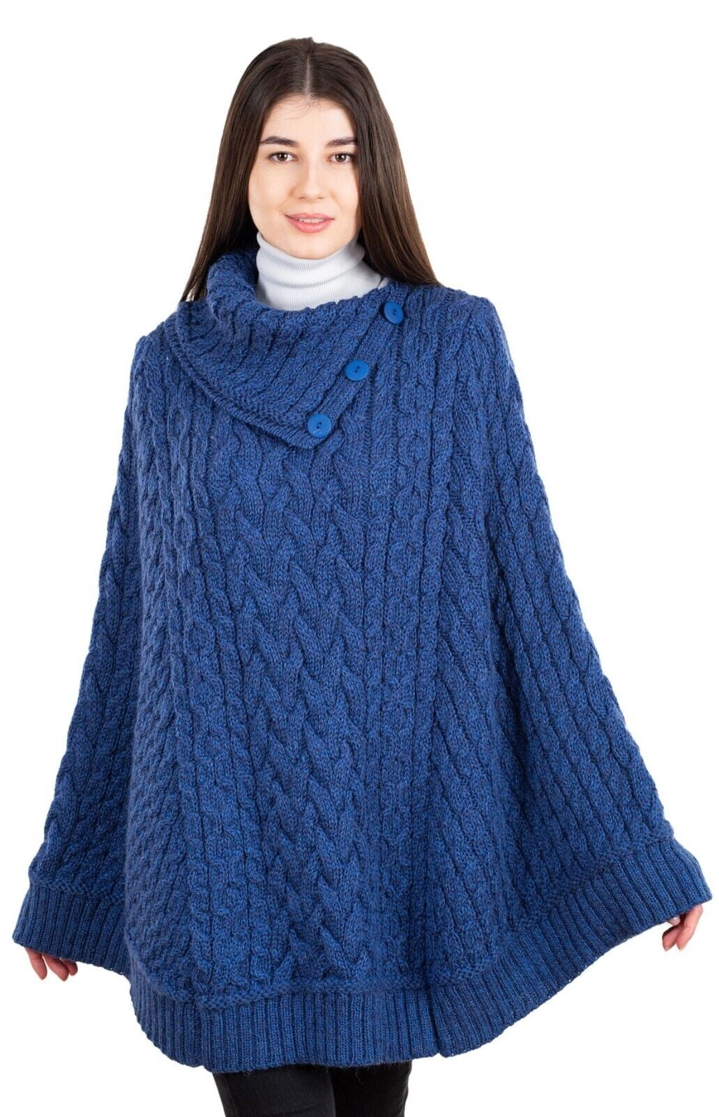 SAOL Irish 100% Merino Wool Cable Knit Poncho Women's Aran Fisherman ...