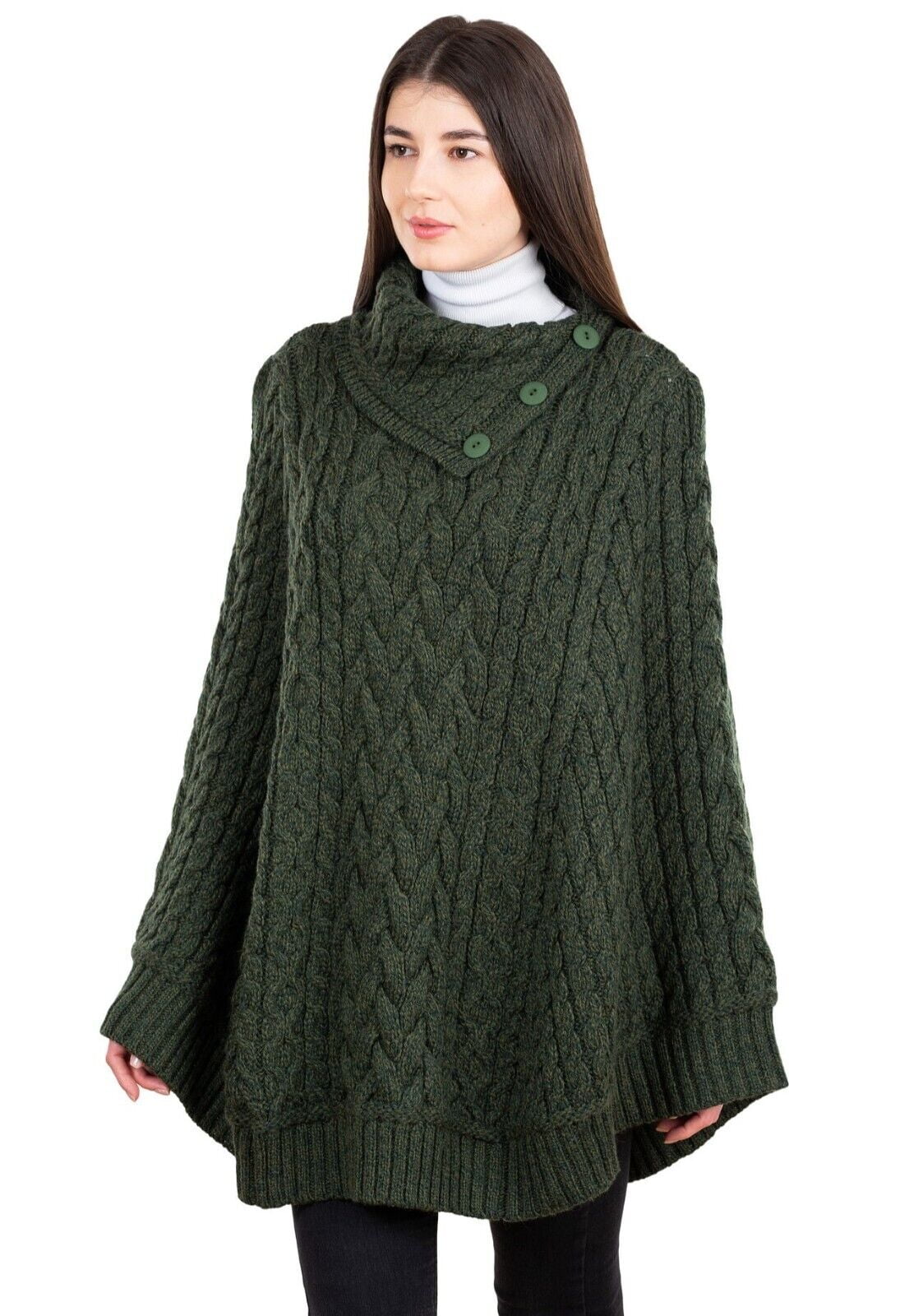 SAOL Irish 100% Merino Wool Cable Knit Poncho Women's Aran Fisherman ...