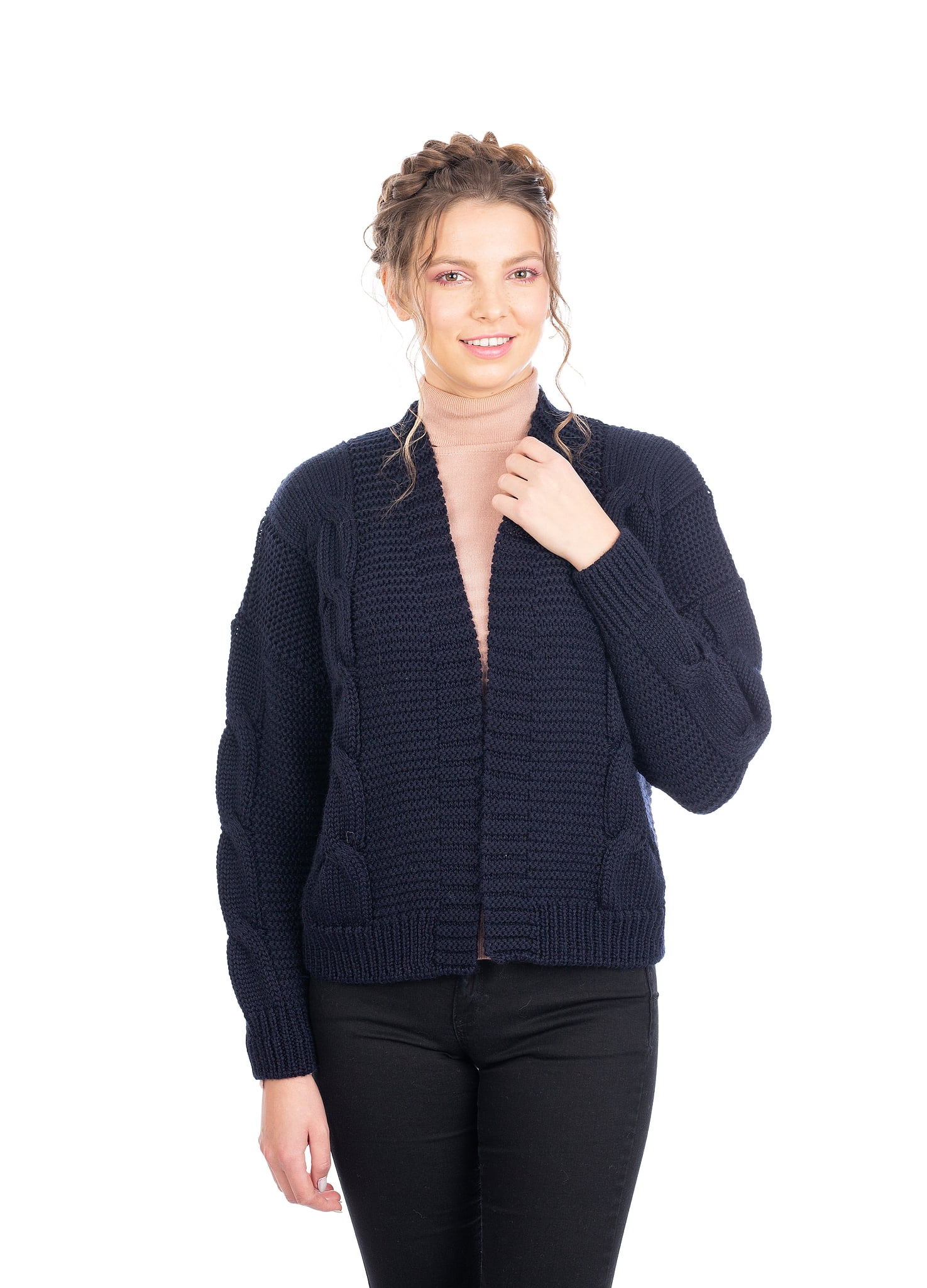 SAOL Irish Cardigan Sweater for Women Soft Merino Wool Blend Cable Knit ...