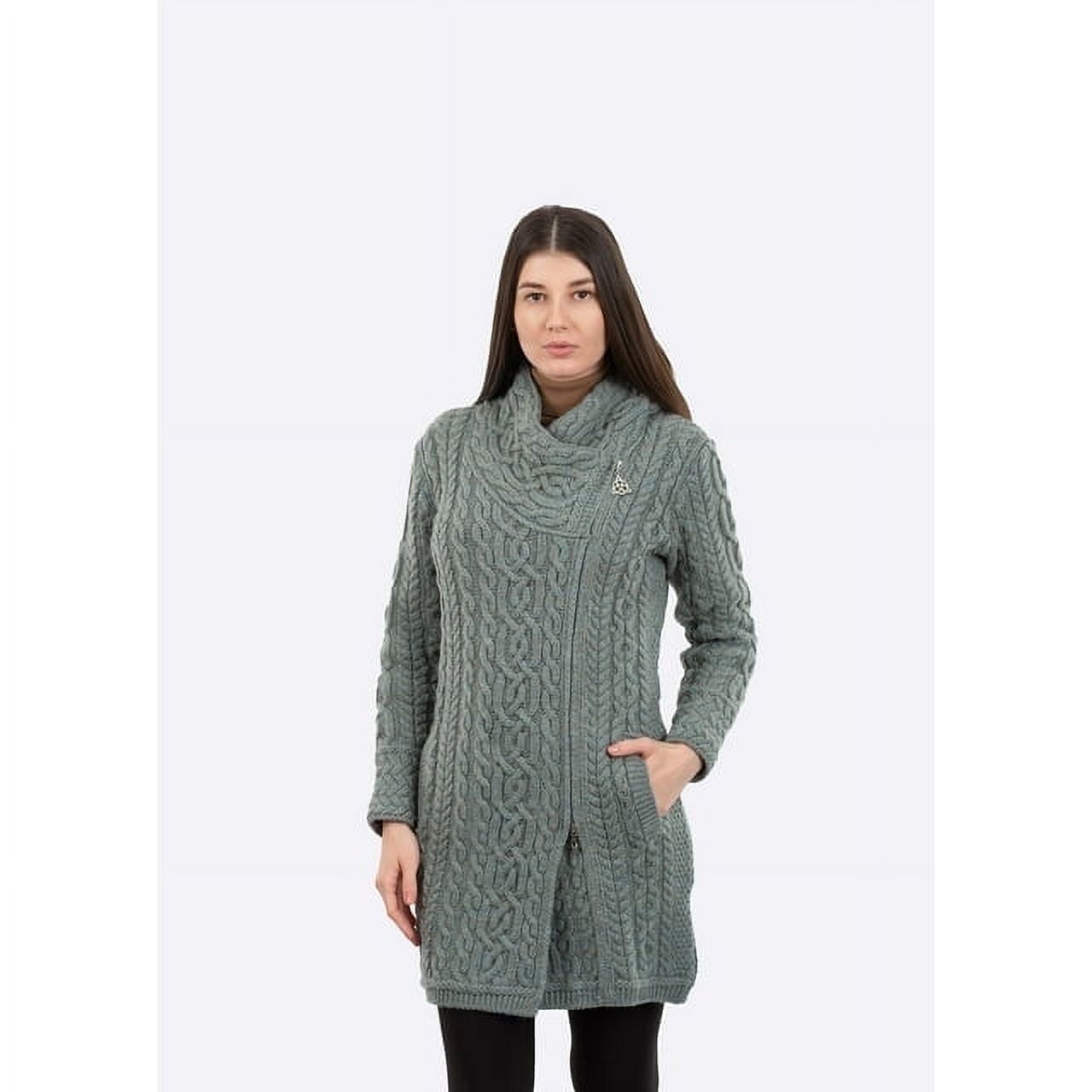 SAOL Ladies Irish Aran Zip Cardigan - 100% Merino Wool Coat with ...