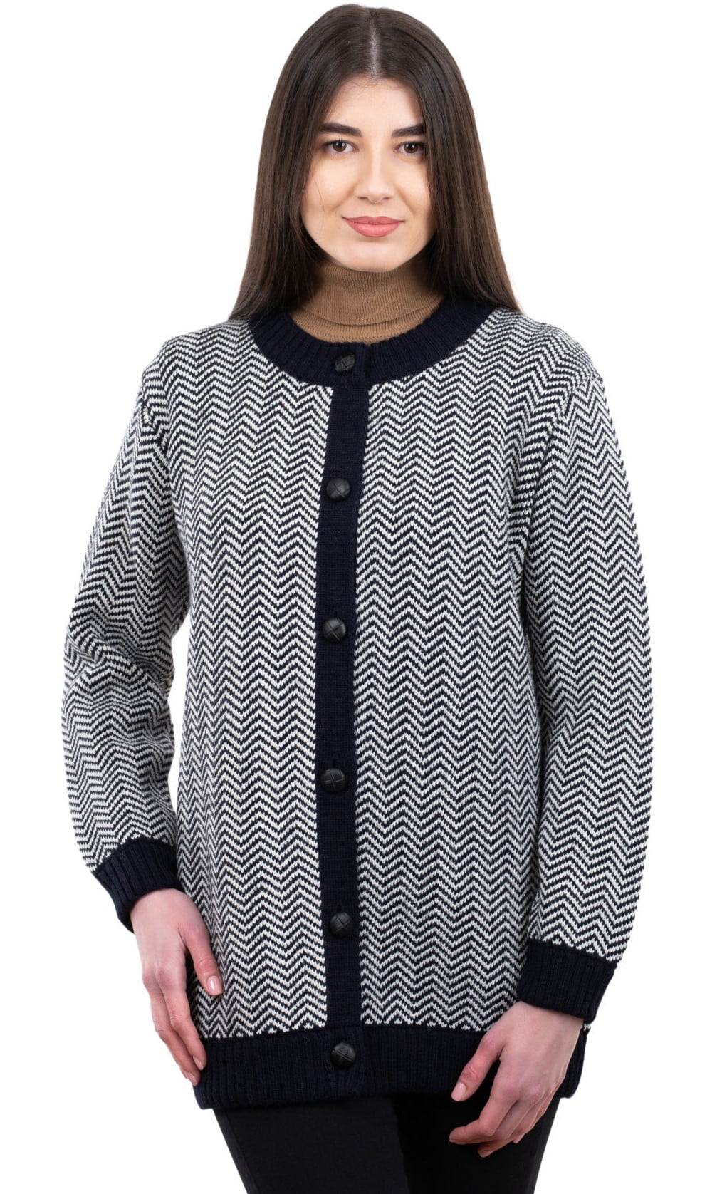 SAOL Merino Wool Blend Jacket Women's Herringbone Lumber Cardigan Made ...