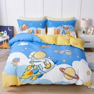 Cartoon Space Astronaut 79"x90" 3 Pcs Soft Bedding Set Includes 1 Duvet ...