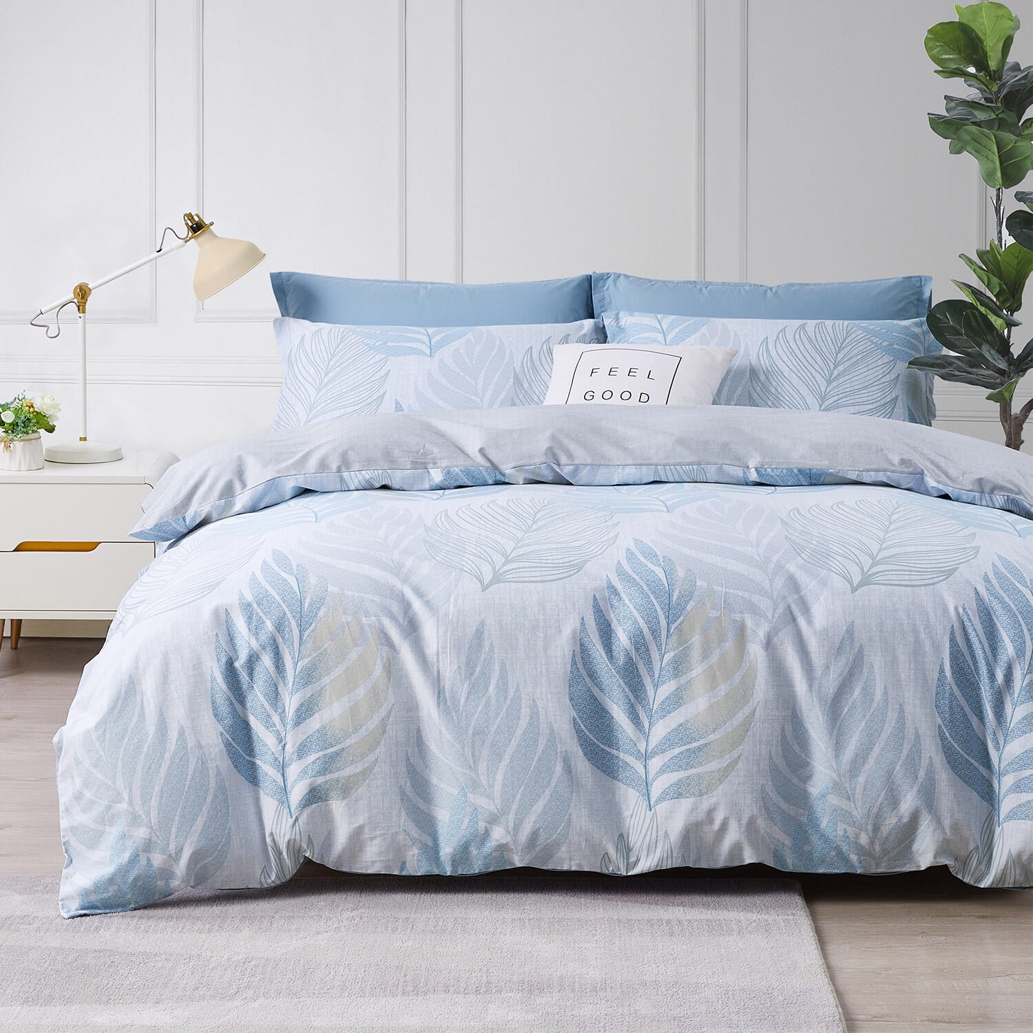 SAPHREAS Light Blue Duvet Cover Set King Size Tropical Leaves Comforter ...