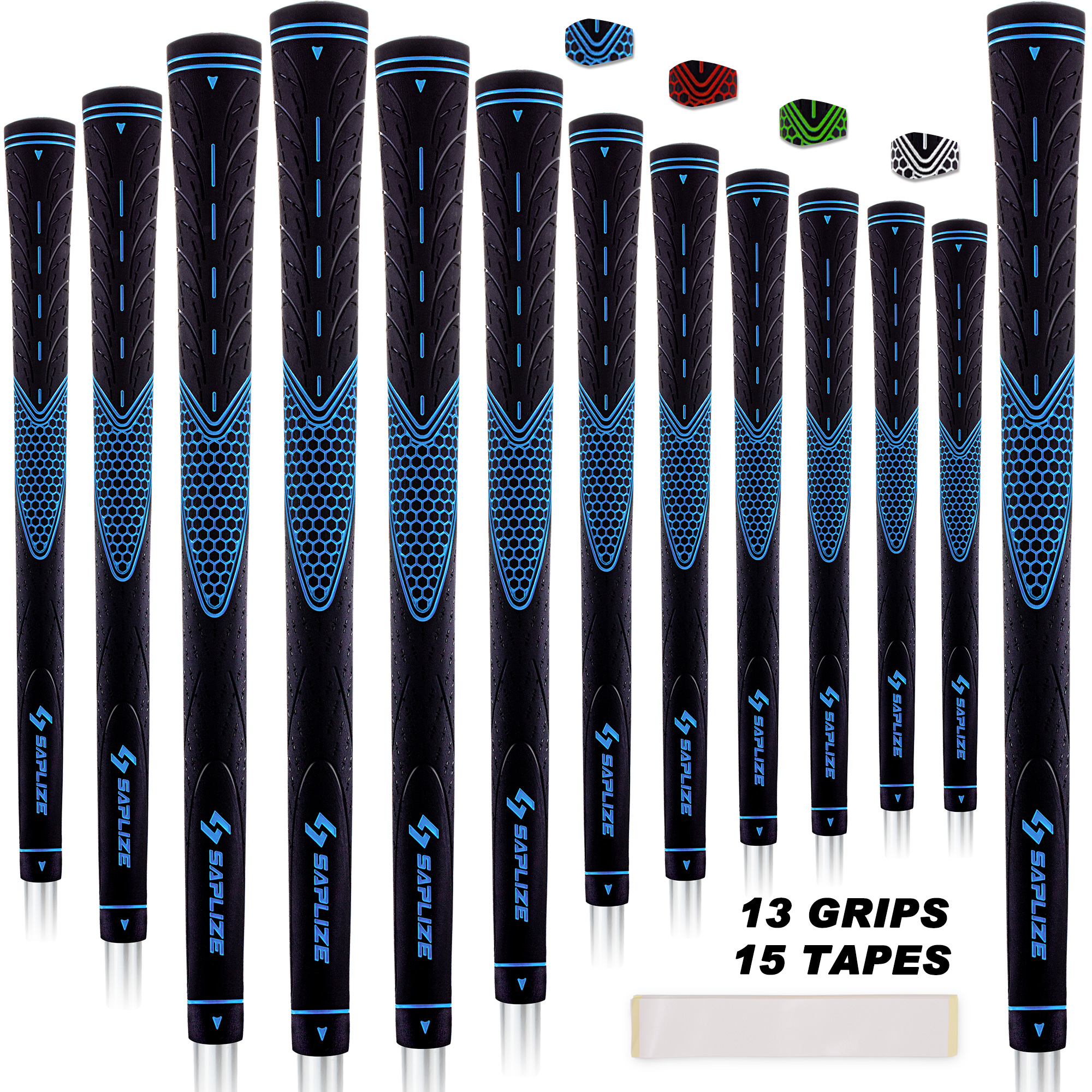 SAPLIZE 13 Blue Midsize Golf Grips with 15 Tapes,Non-slip Rubber Golf ...