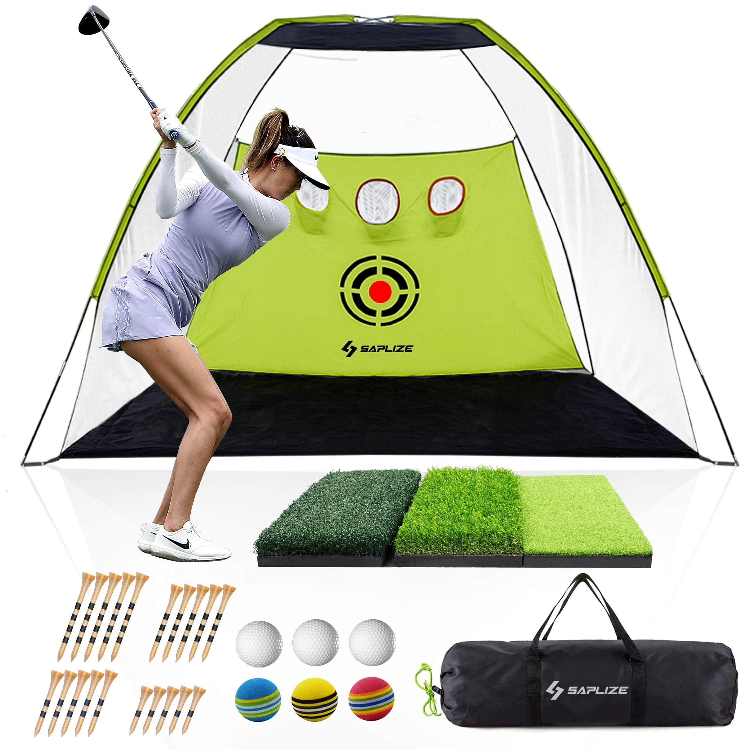 Free Shipping! SAPLIZE Golf Net with Foldable Hitting Mat, Golf Balls ...