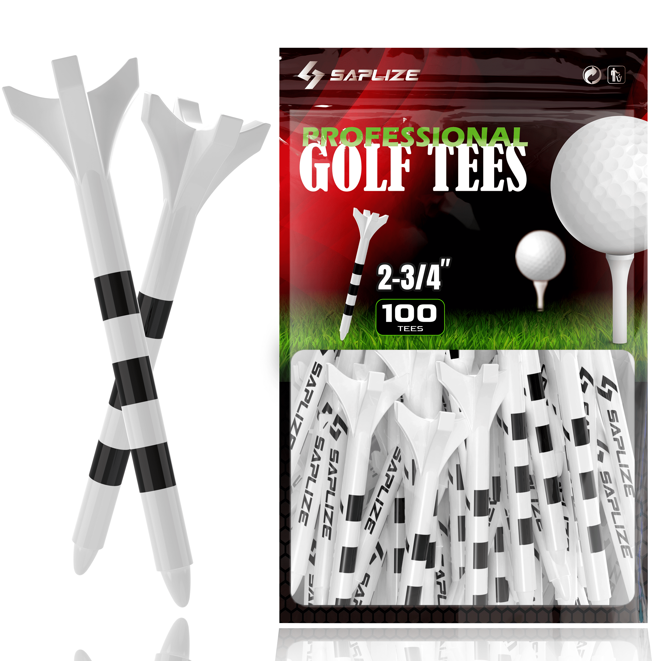 SAPLIZE Golf Tees, 2-3/4 inches, 100 Pack, Plastic, Reduces Friction ...