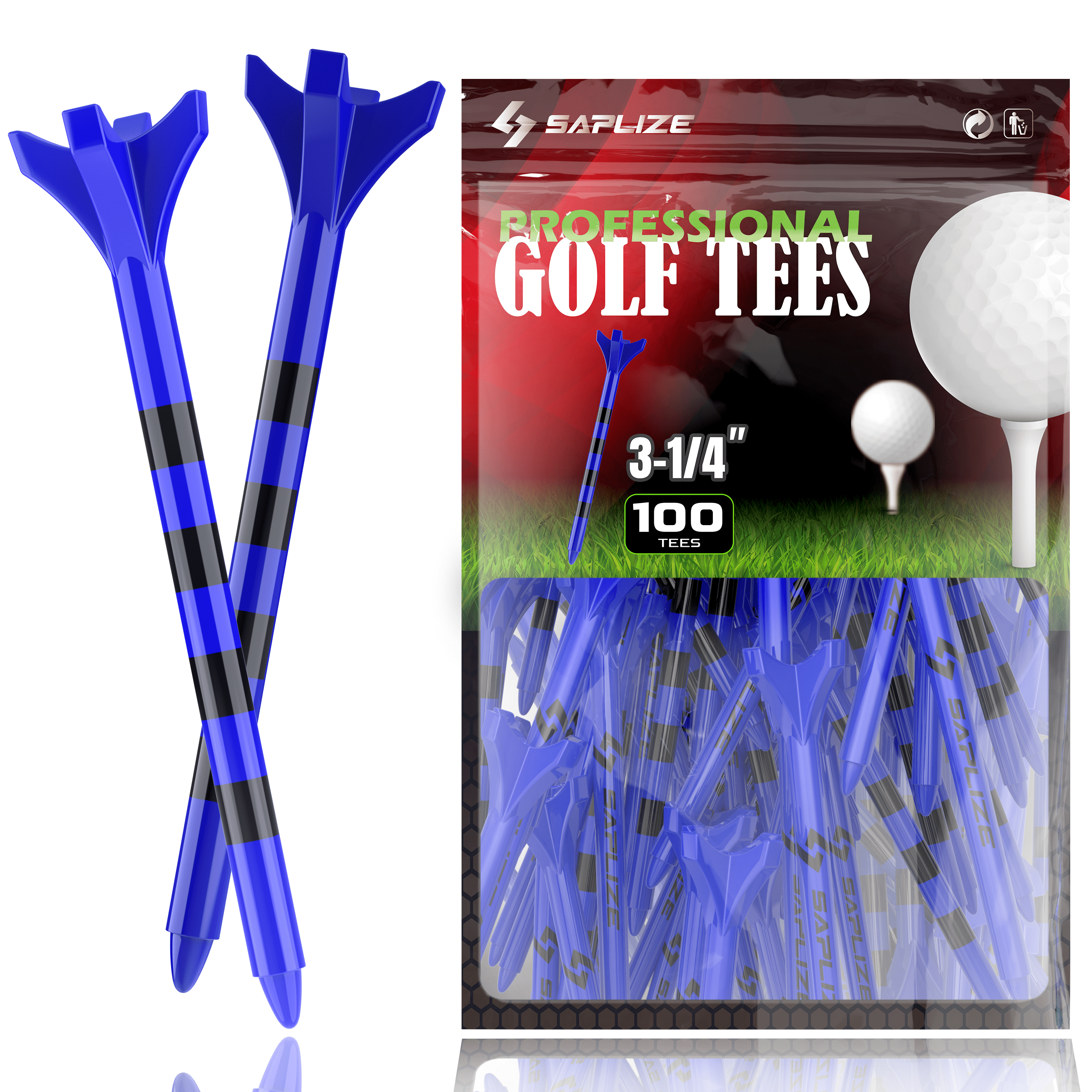 SAPLIZE Durable Plastic Golf Tees, Pack of 100, 3-1/4 inches, Reduces ...