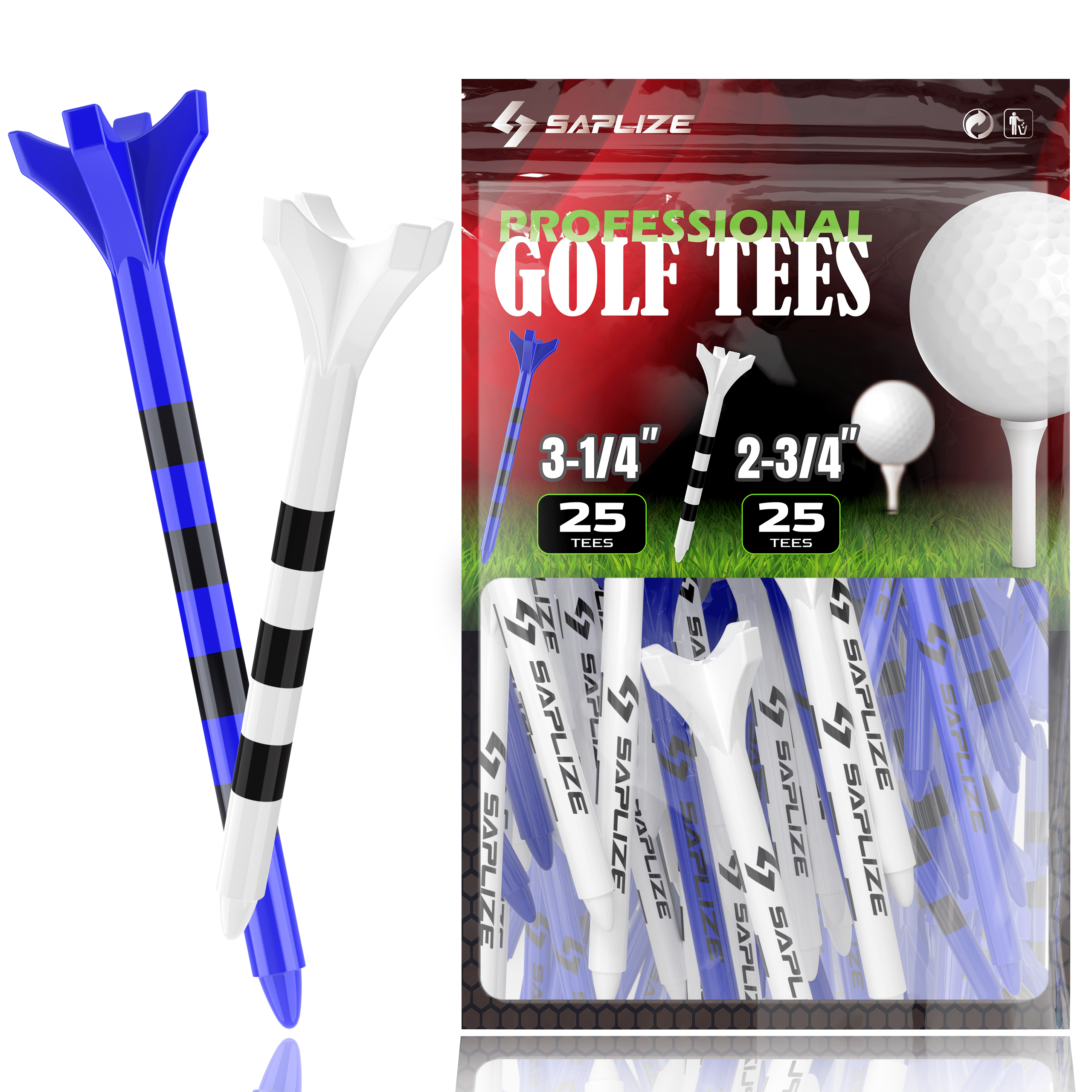 "SAPLIZE 50 Pack Plastic Golf Tees (2-3/4""&3-1/4""), Reduces Friction ...
