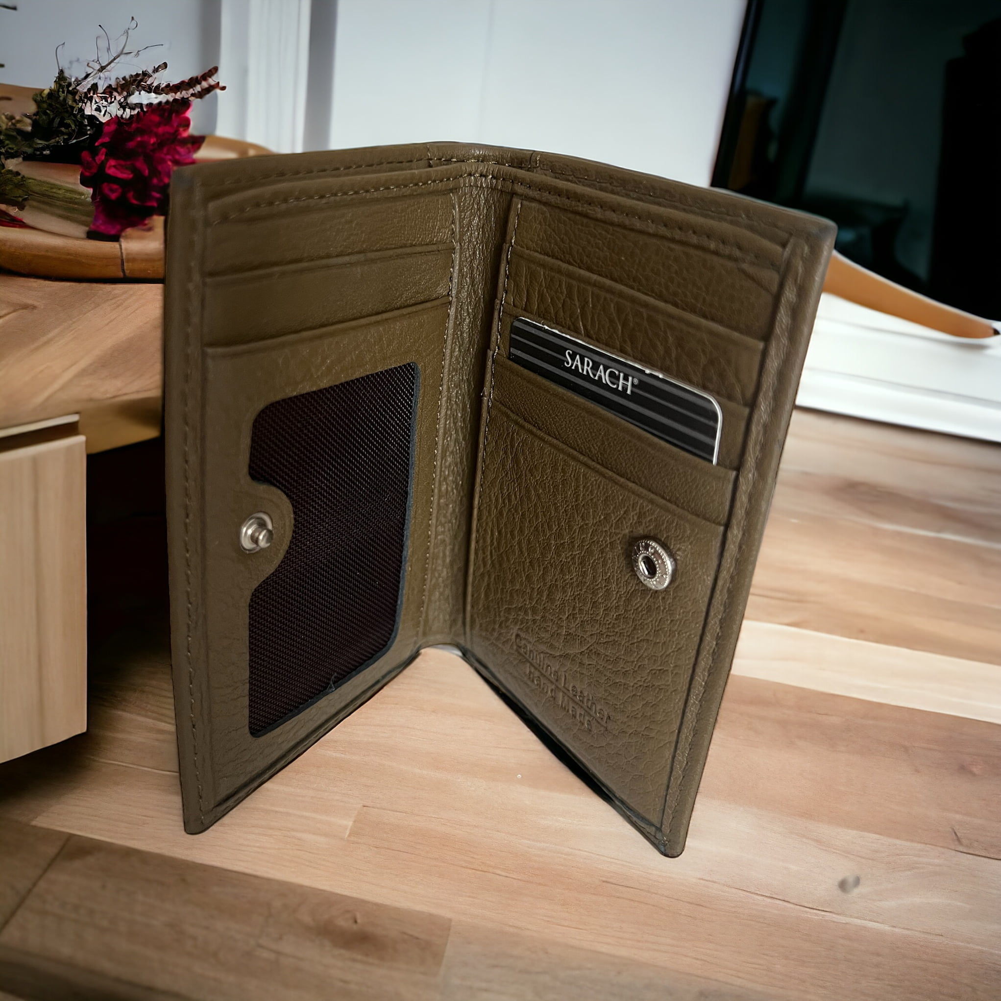 SARACH - Genuine Leather Credit Card Holder Wallet, ID Window - GREEN ...