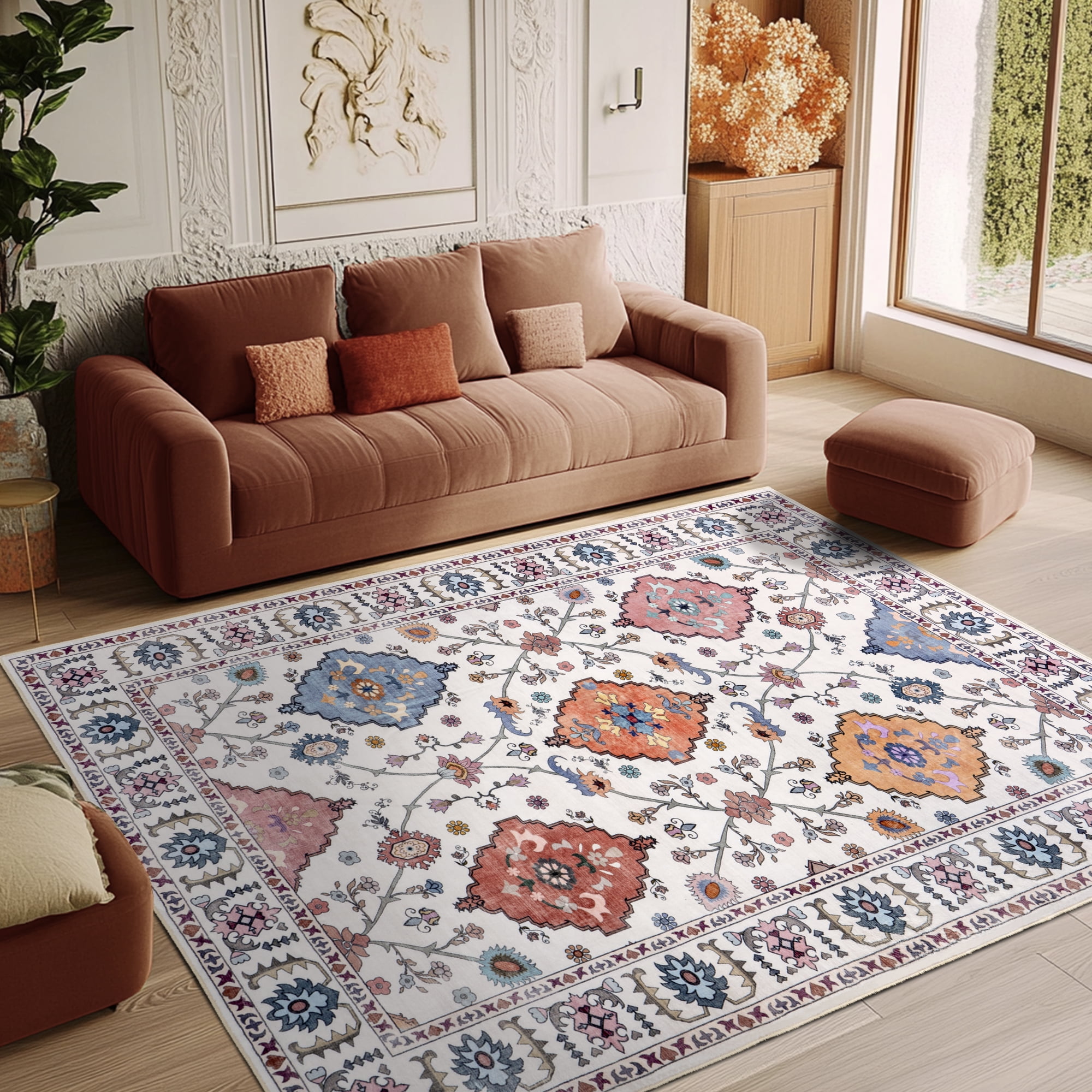 SARAG 4'x6' Beige Area Rug, Washable Vintage Oriental carpet for Office ...