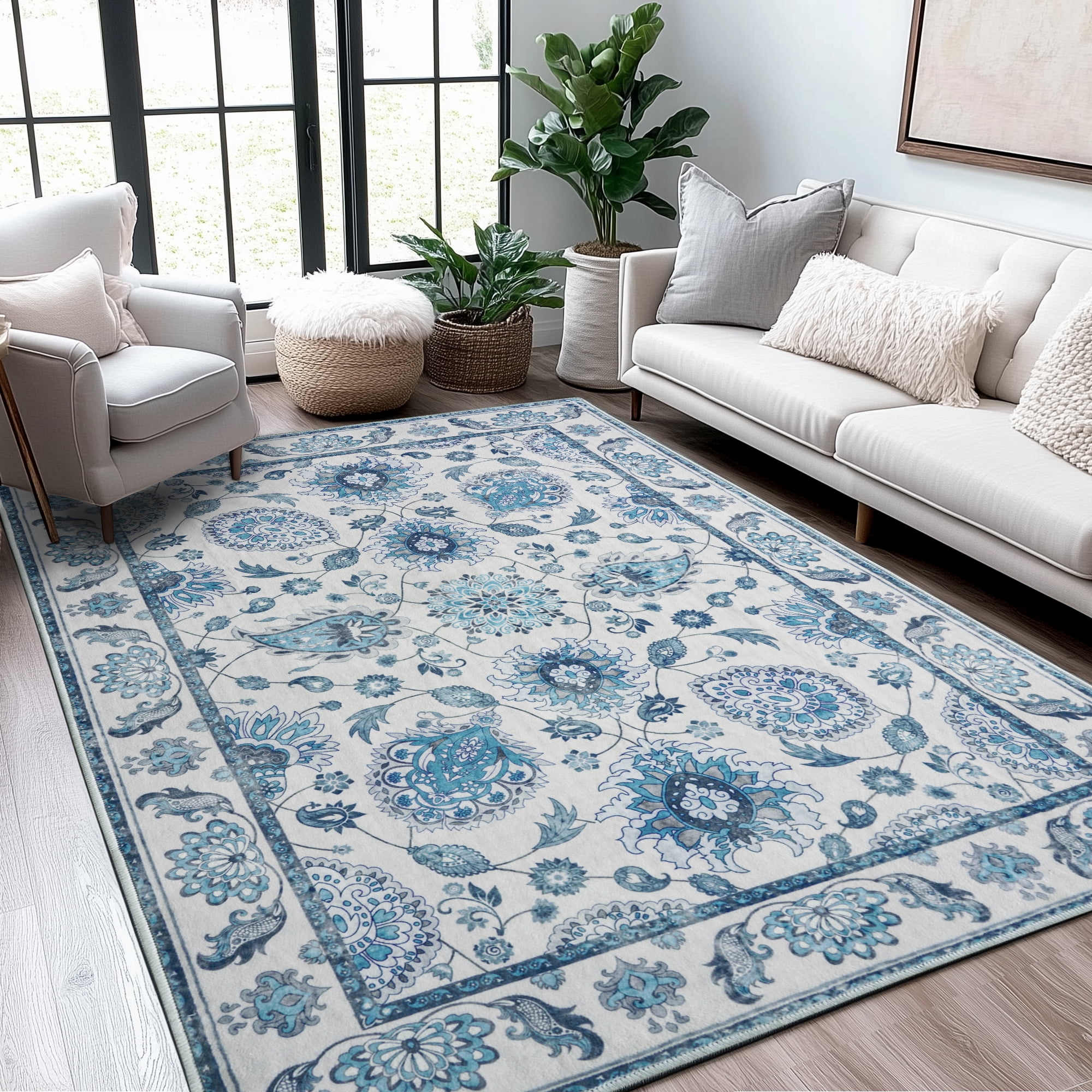 SARAG 4'x6' Washable Area Rug, Modern Floral Home Decor Carpet for ...