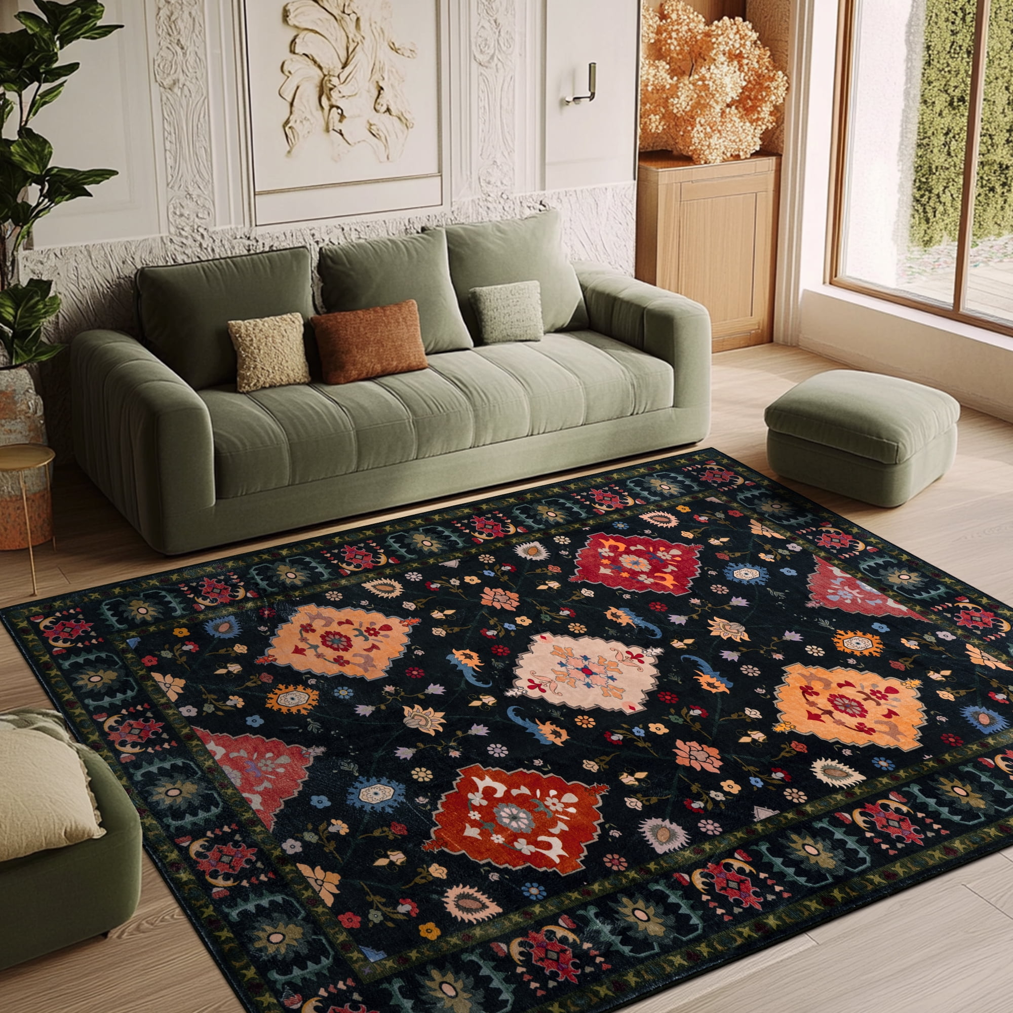 SARAG 4'x6' Washable Area Rugs, Vintage Oriental Non-slip Carpets for ...