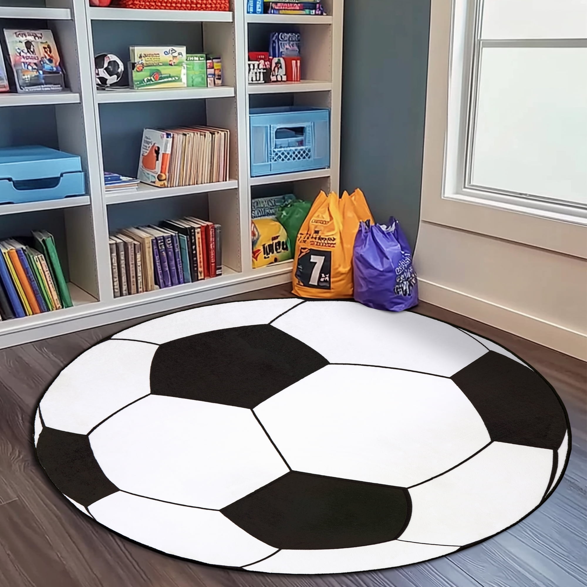 SARAG 47in Ball Game Area Rug, Round Non-Slip Soccer Carpet, Soccer ...