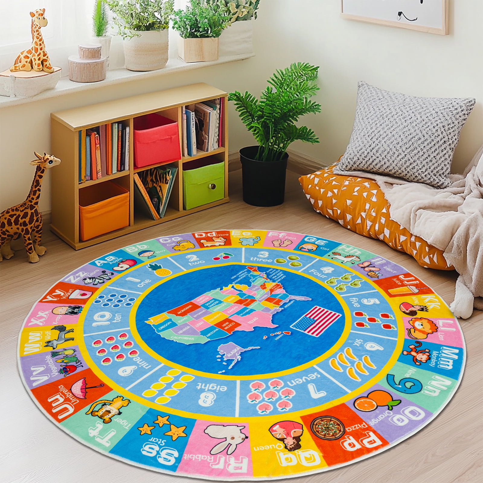 SARAG 47in Large Round Alphabet Rug Large Round US Map Rug ABC Puzzle ...