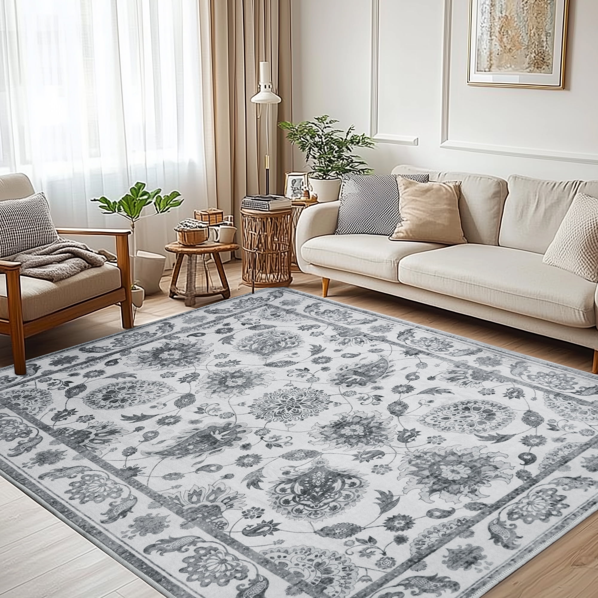 SARAG 5'x7' Washable Area Rug, Modern Floral Home Decor Rugs, Low Pile ...