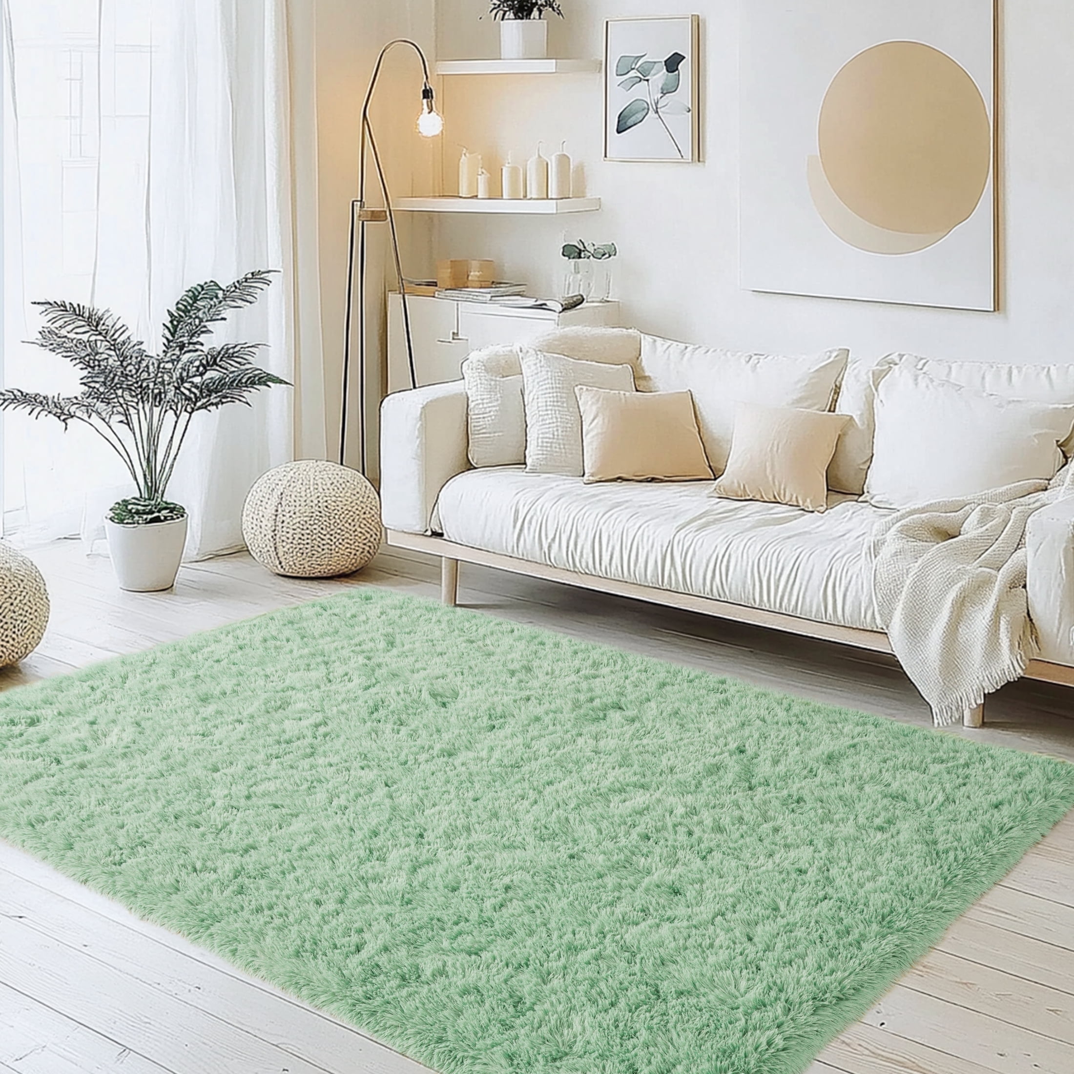 SARAG 5x7ft Fluffy Rug for Living Room, Shaggy Soft Area Rug, Mint ...