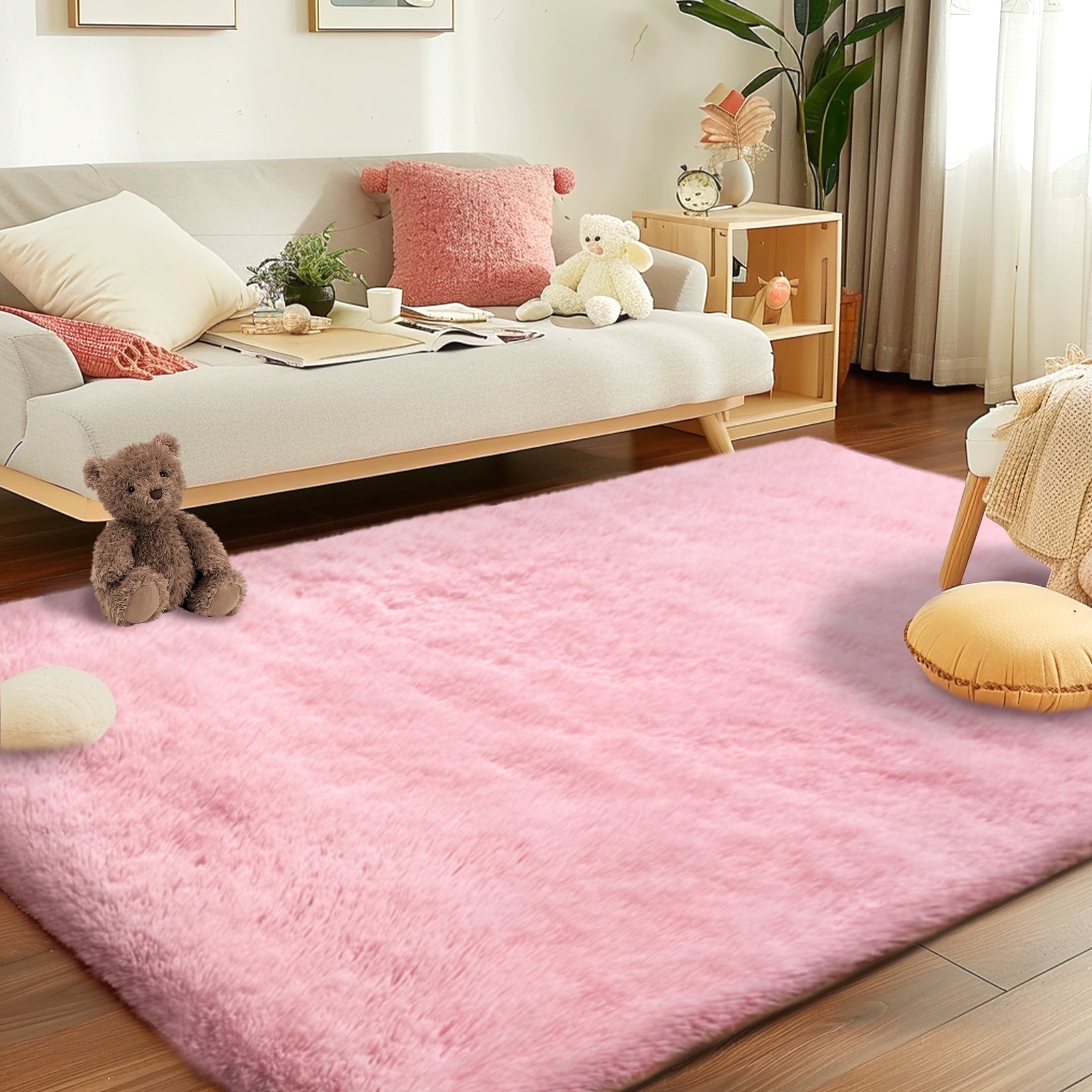 SARAG 5x7ft Fluffy Rug for Living Room, Shaggy Soft Area Rug, Pink ...