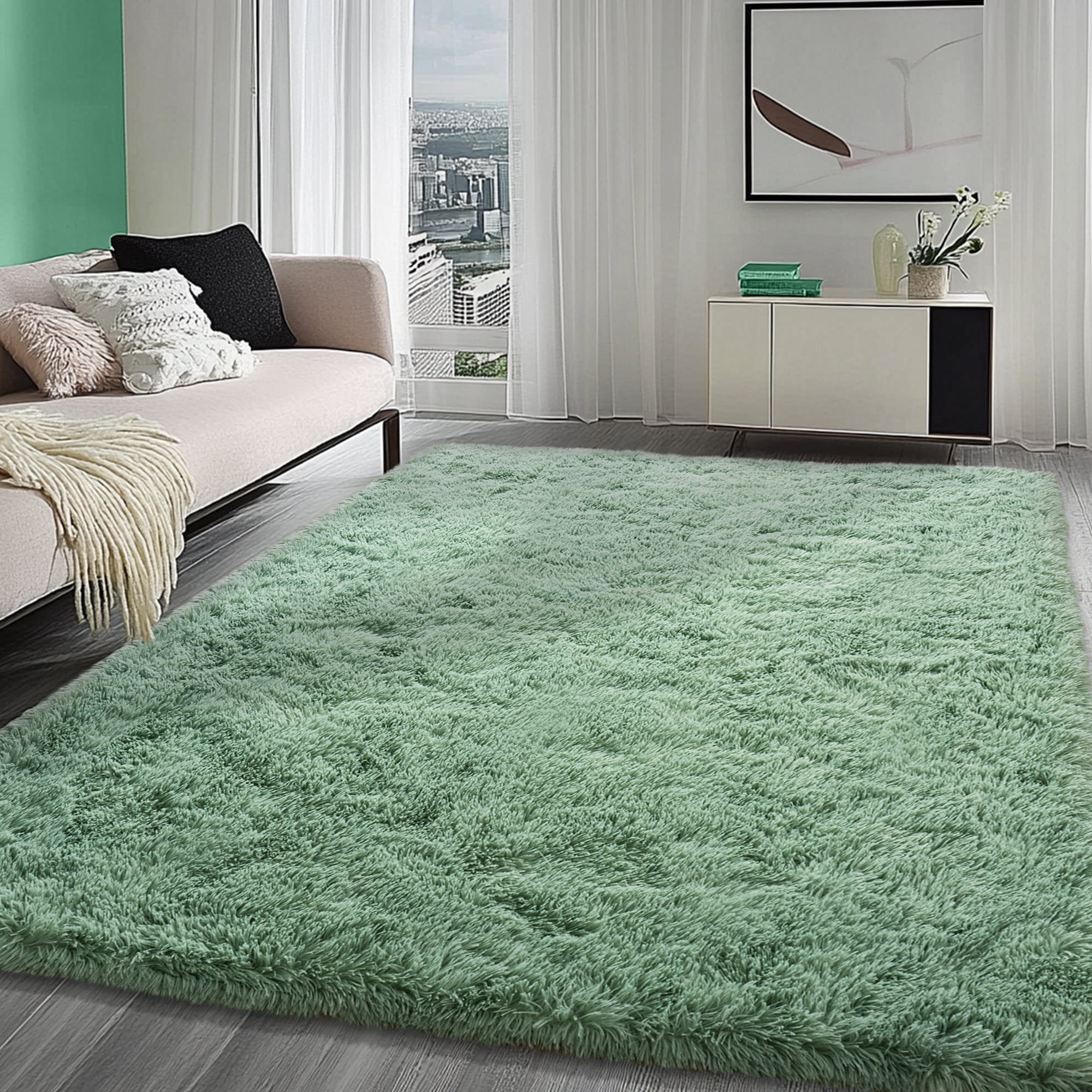 SARAG 6x9 Fluffy Area Rug, Mint Green,Soft Plush Non-Slip Carpet for ...