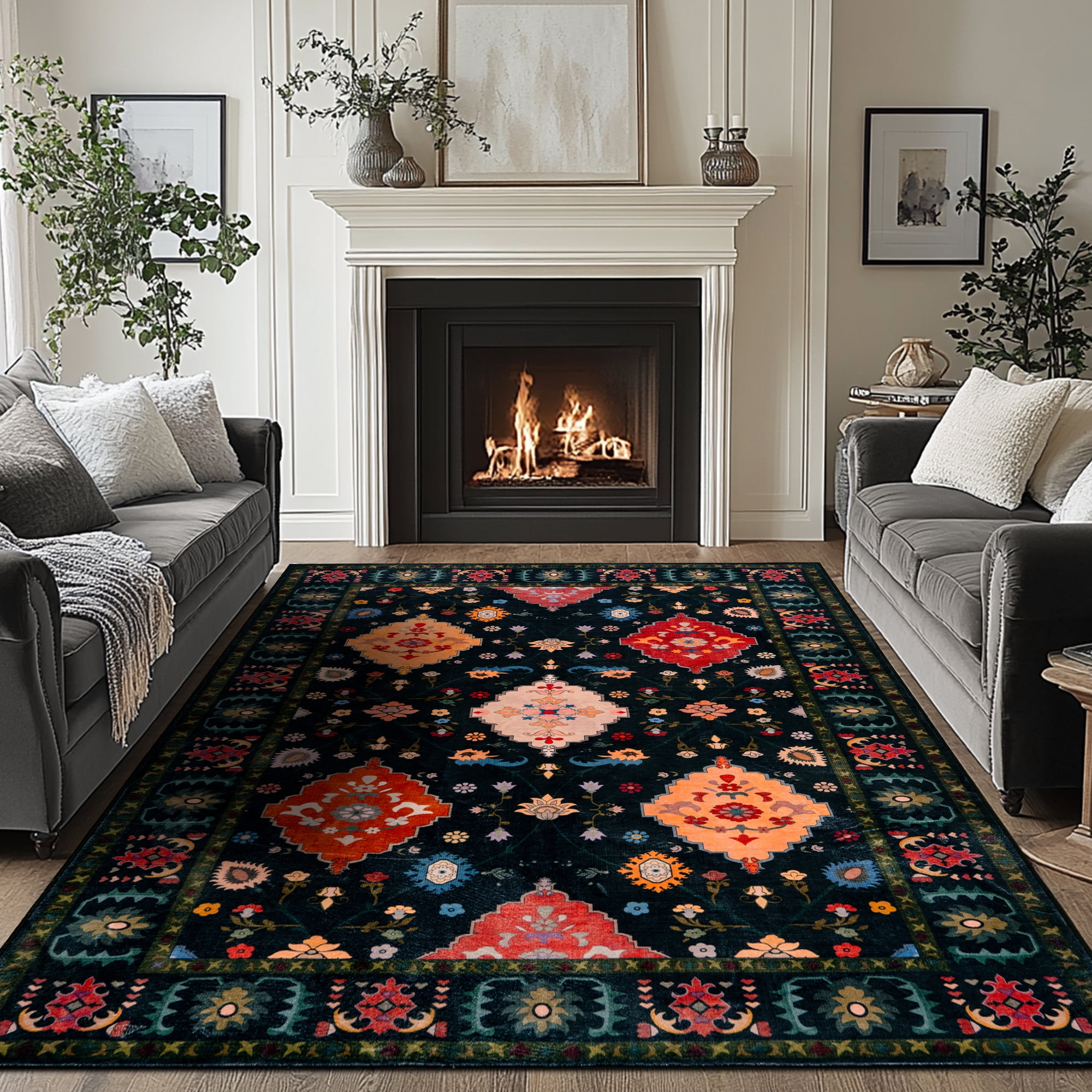 SARAG 8'x10' Large Vintage Floral Rugs, Non-Slip Washable Oriental Rugs ...
