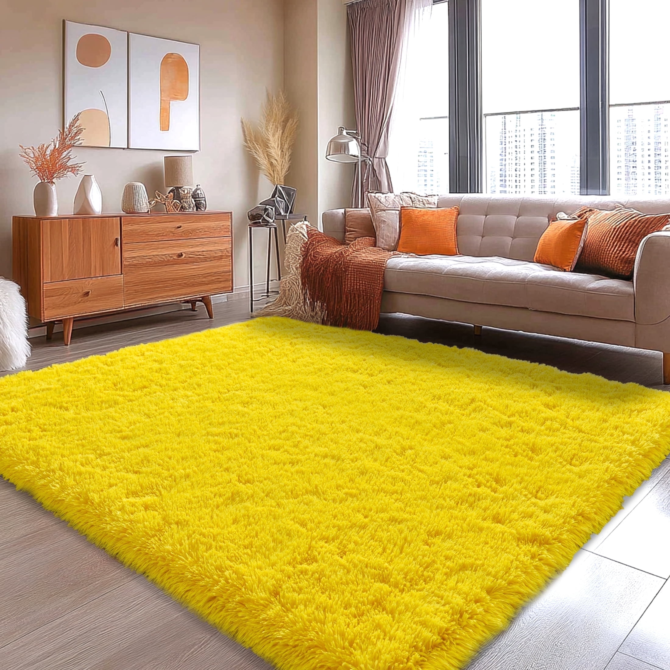 SARAG 8x10 Large Fluffy Area Rug,Yellow Modern Indoor Living Room ...
