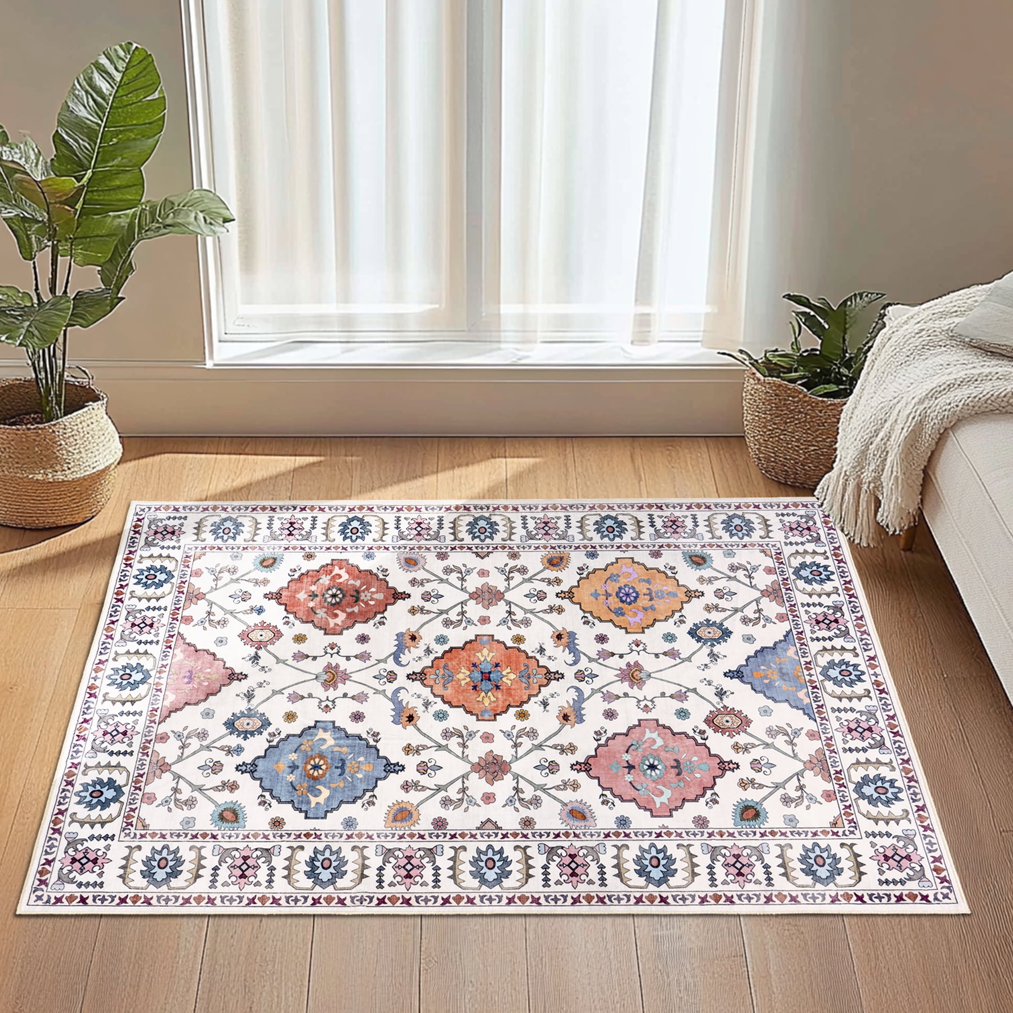 SARAG Area Rug Non Slip 2x3ft Doormat Low Pile Washable Vintage Flower ...