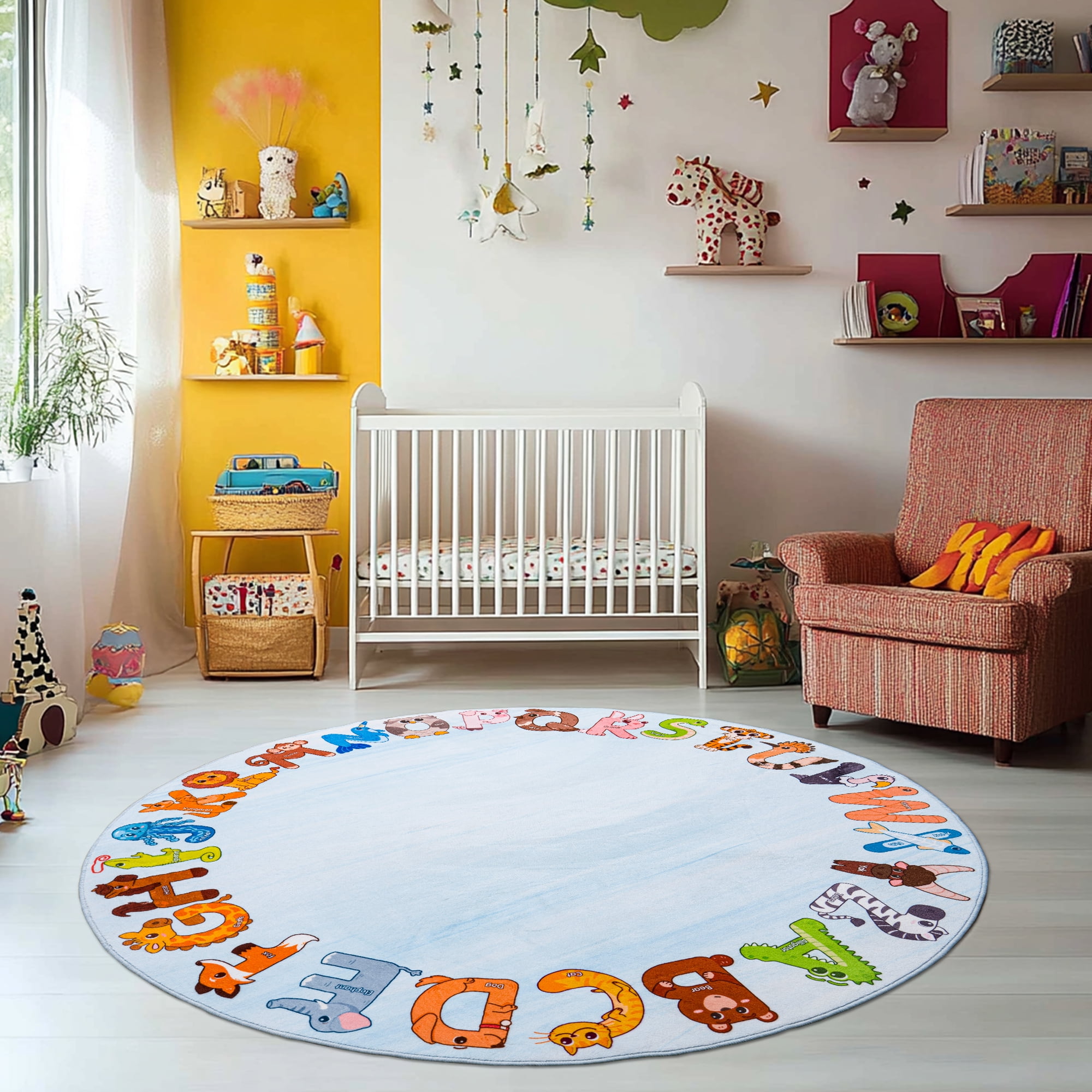 SARAG Children's Playmat 47inch Large Round Alphabet Rugs Large Round ...