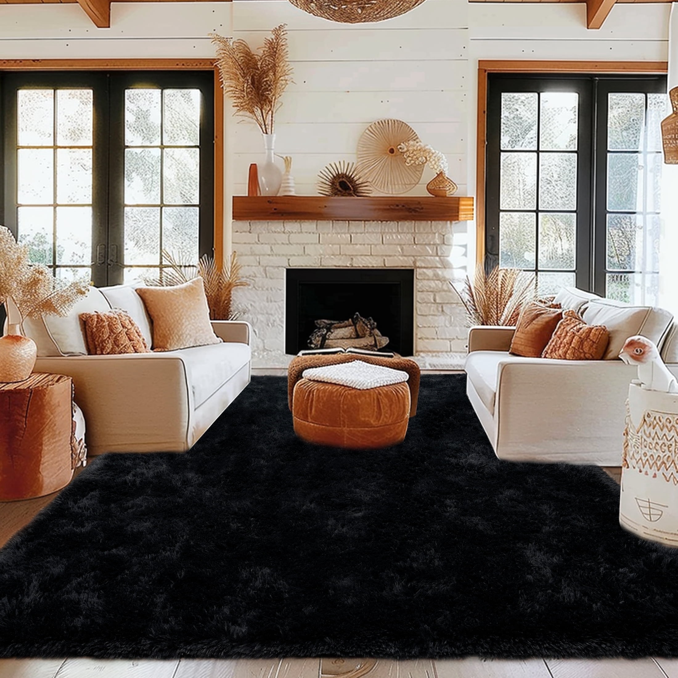 SARAG Extra Large Fluffy Area Rug,9x12 Black Soft Indoor Non-slip ...