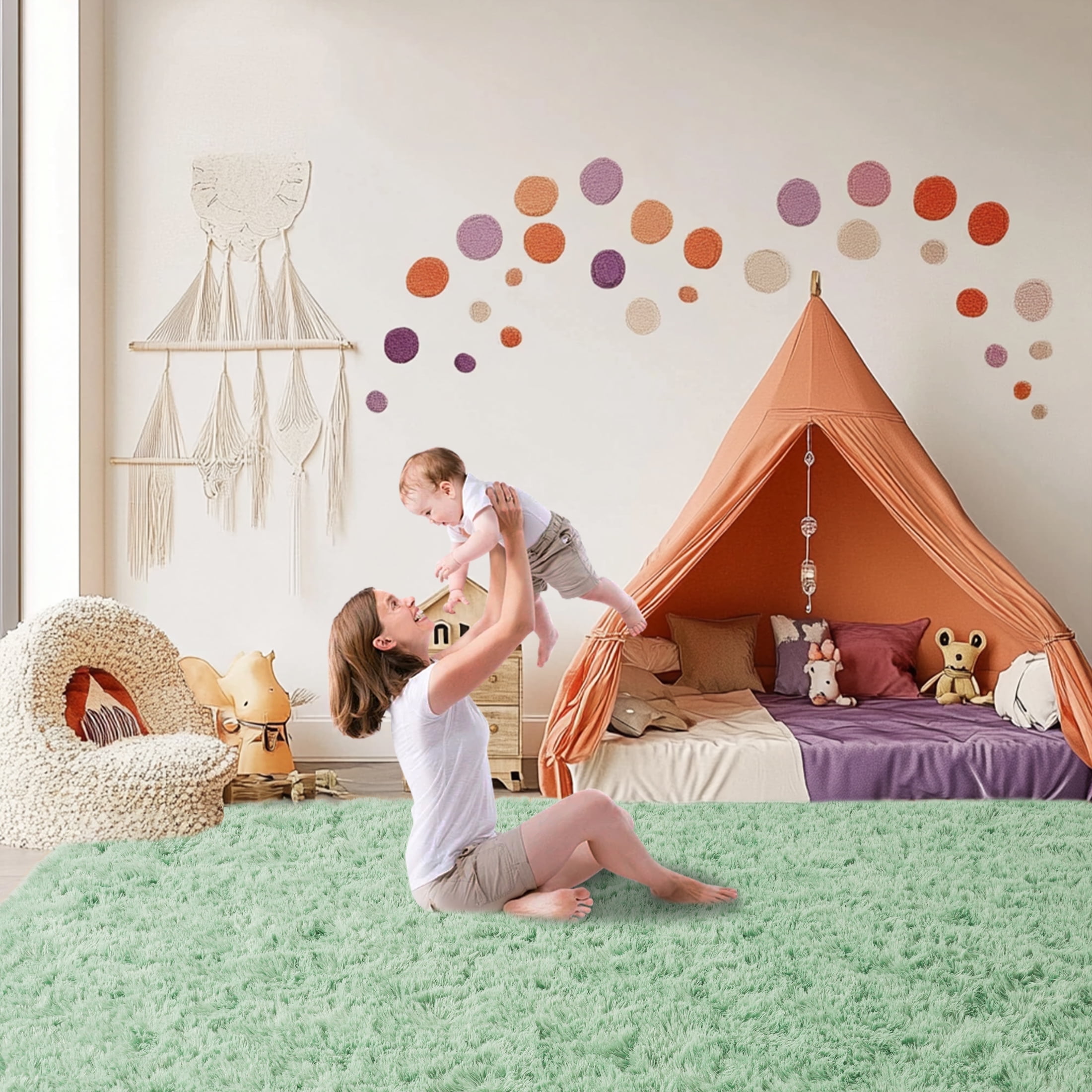 SARAG Extra Large Fluffy Area Rug,9x12 Mint Green Modern Indoor Living ...