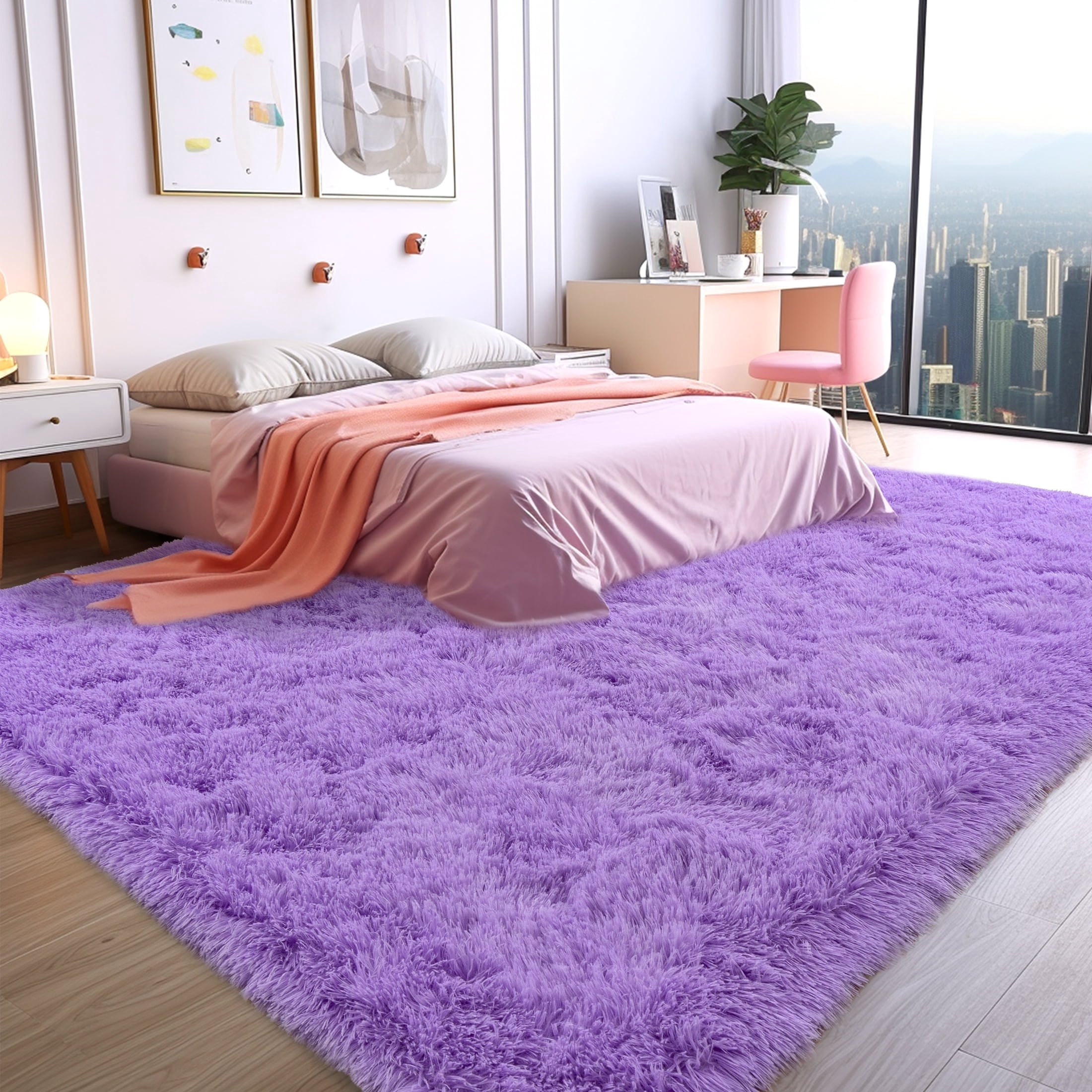 SARAG Extra Large Fluffy Area Rug,9x12 Purple Soft Indoor Non-slip ...